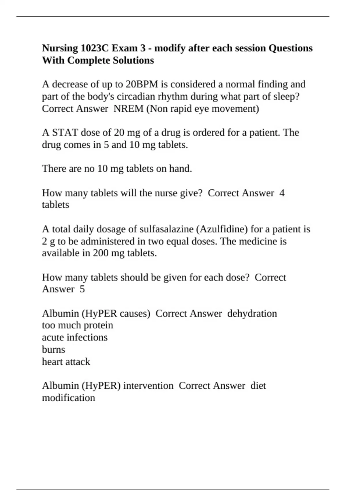 Nursing 1023C Exam 3 - modify after each session Questions With ...