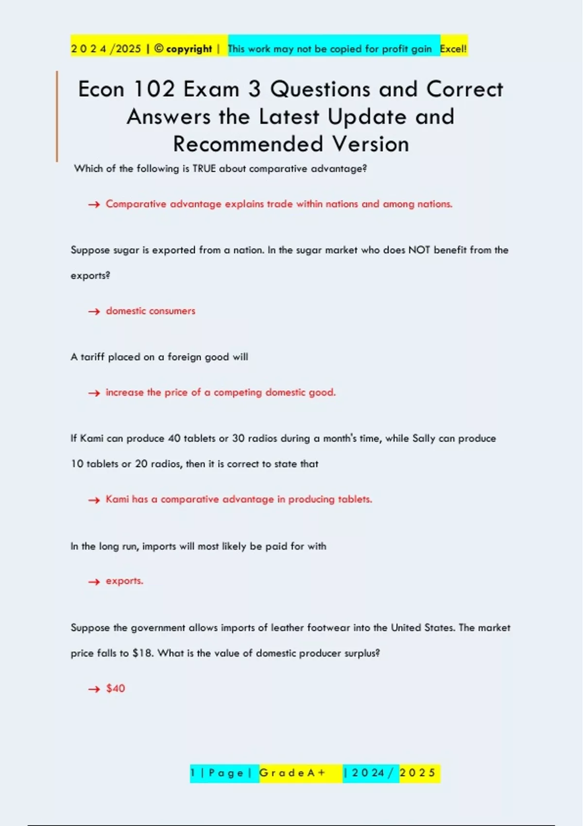 Econ 102 Exam 3 Questions and Correct Answers the Latest Update and ...