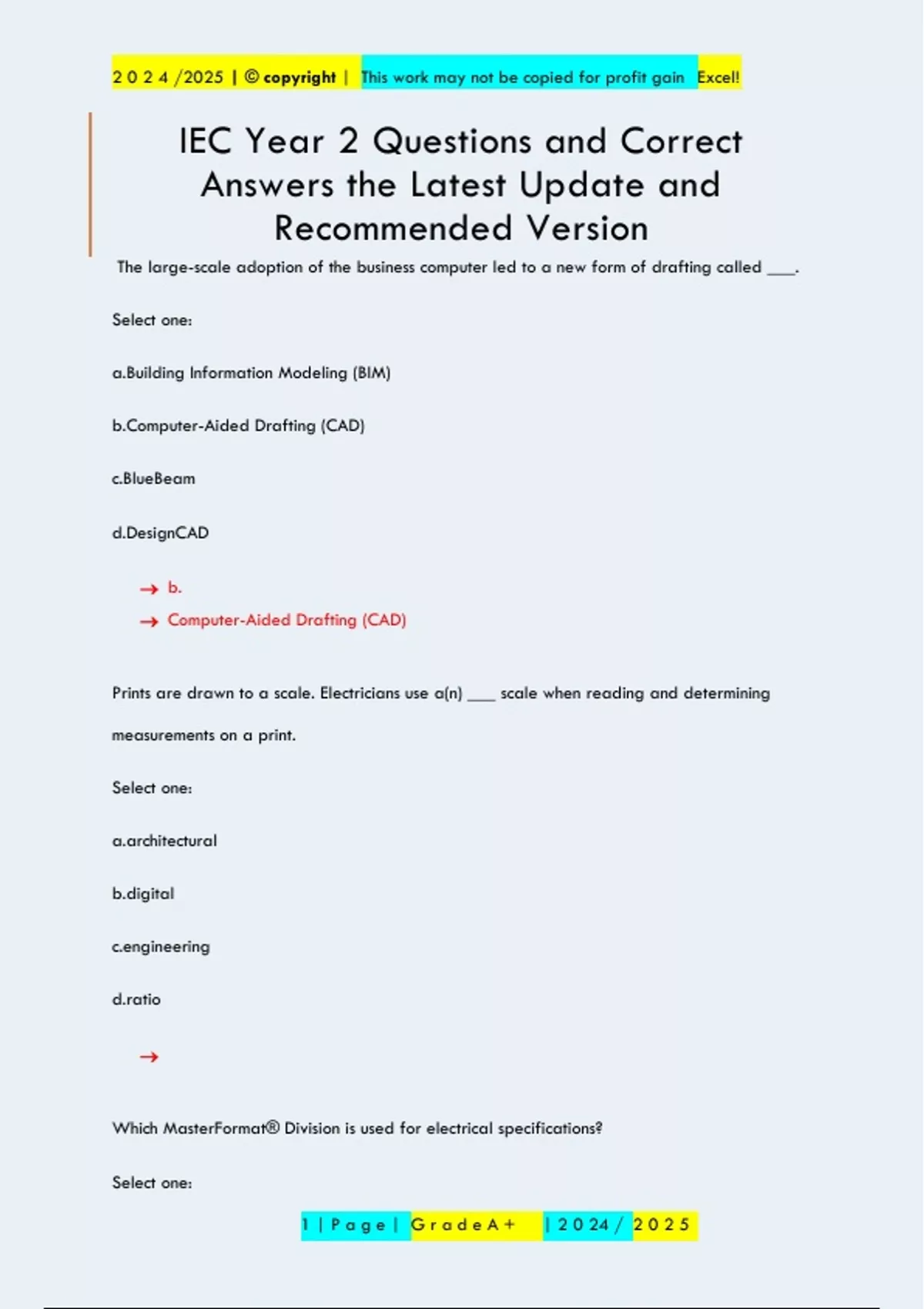 IEC First Year Exam Questions and Correct Answers the Latest Update and ...