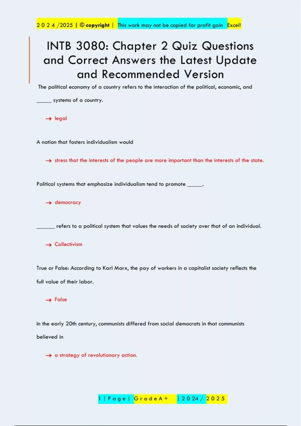 INTB 3080: Chapter 2 Quiz Questions and Correct Answers the Latest ...