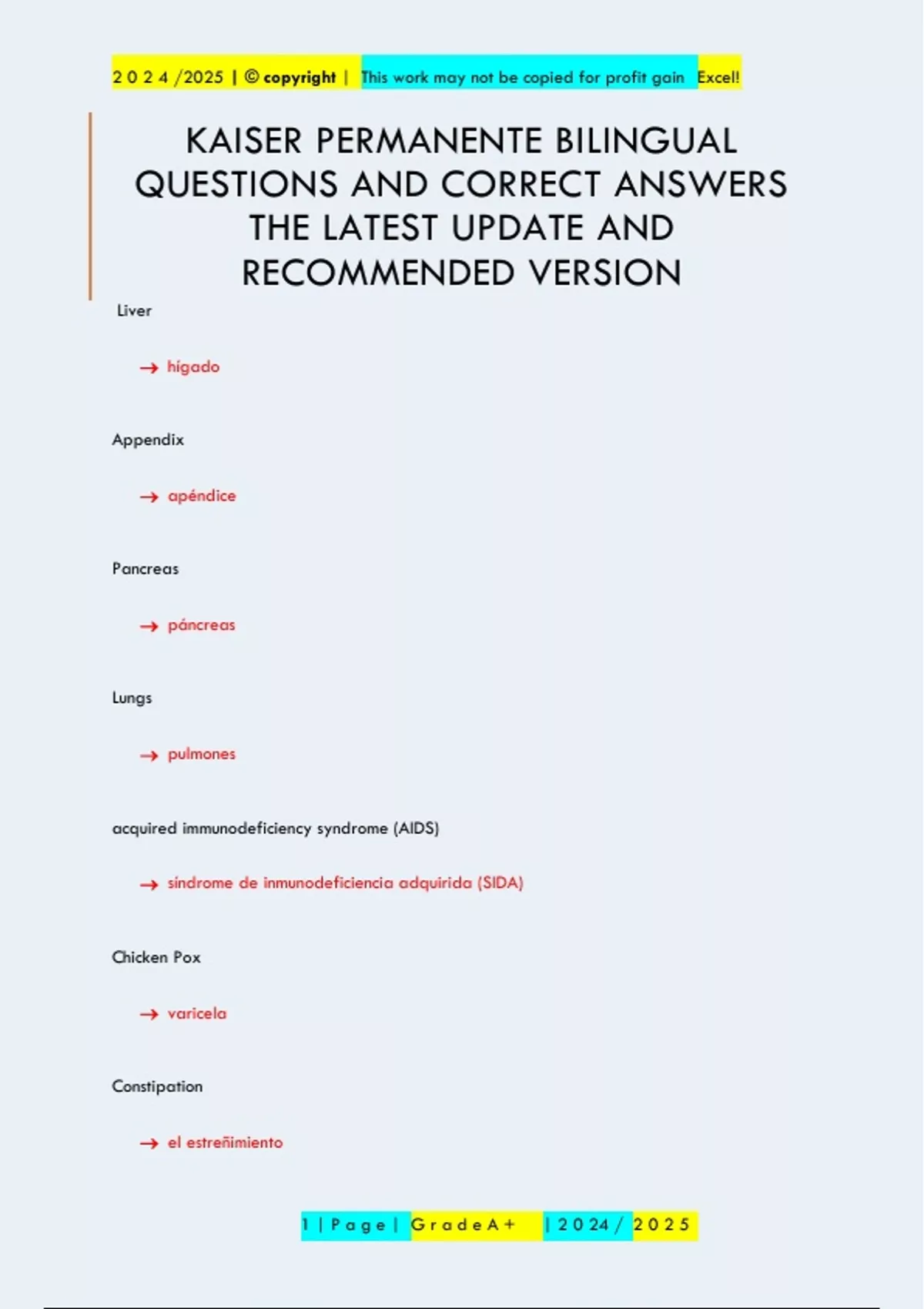 KAISER PERMANENTE BILINGUAL QUESTIONS AND CORRECT ANSWERS THE LATEST ...
