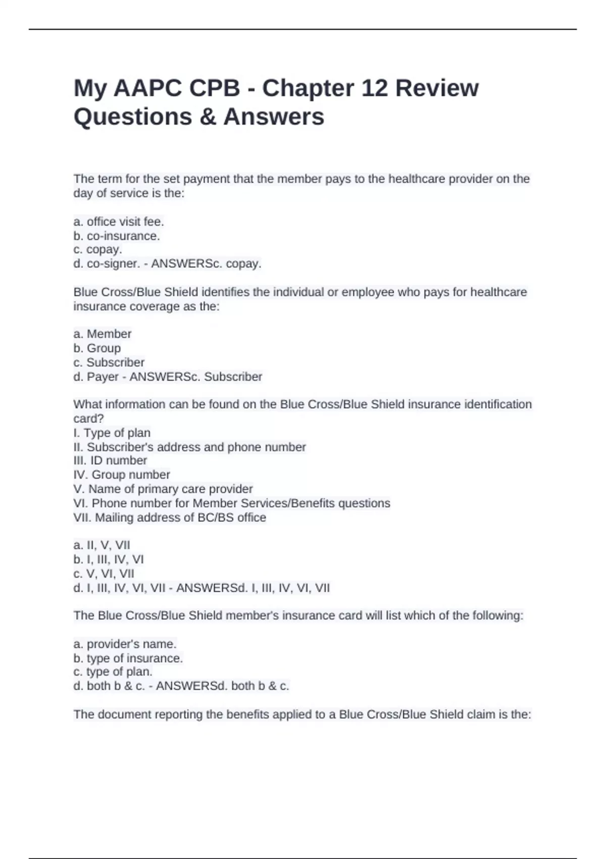 AAPC - Chapter 13 Review Exam, Chapter 13 CPC Study Guide Package Deal ...