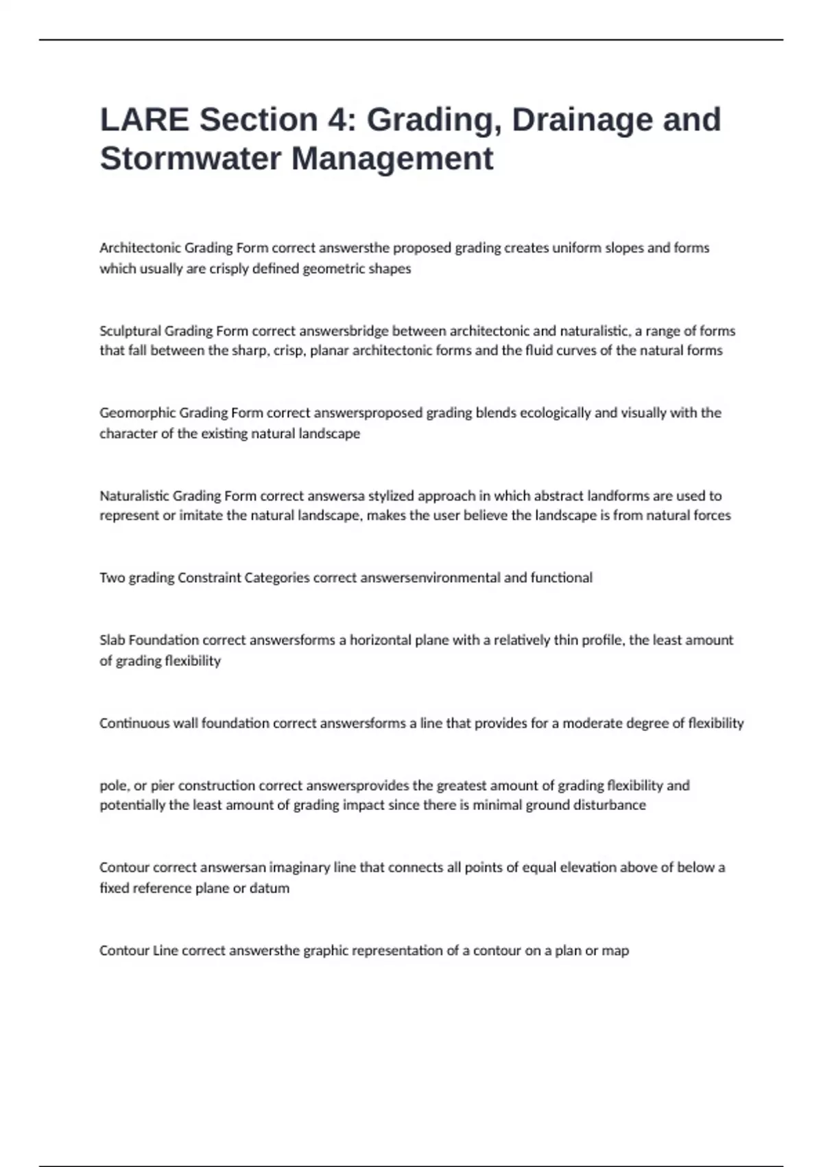 LARE Section 4: Grading, Drainage and Stormwater Management exam 2024/2025 with 100% correct ...