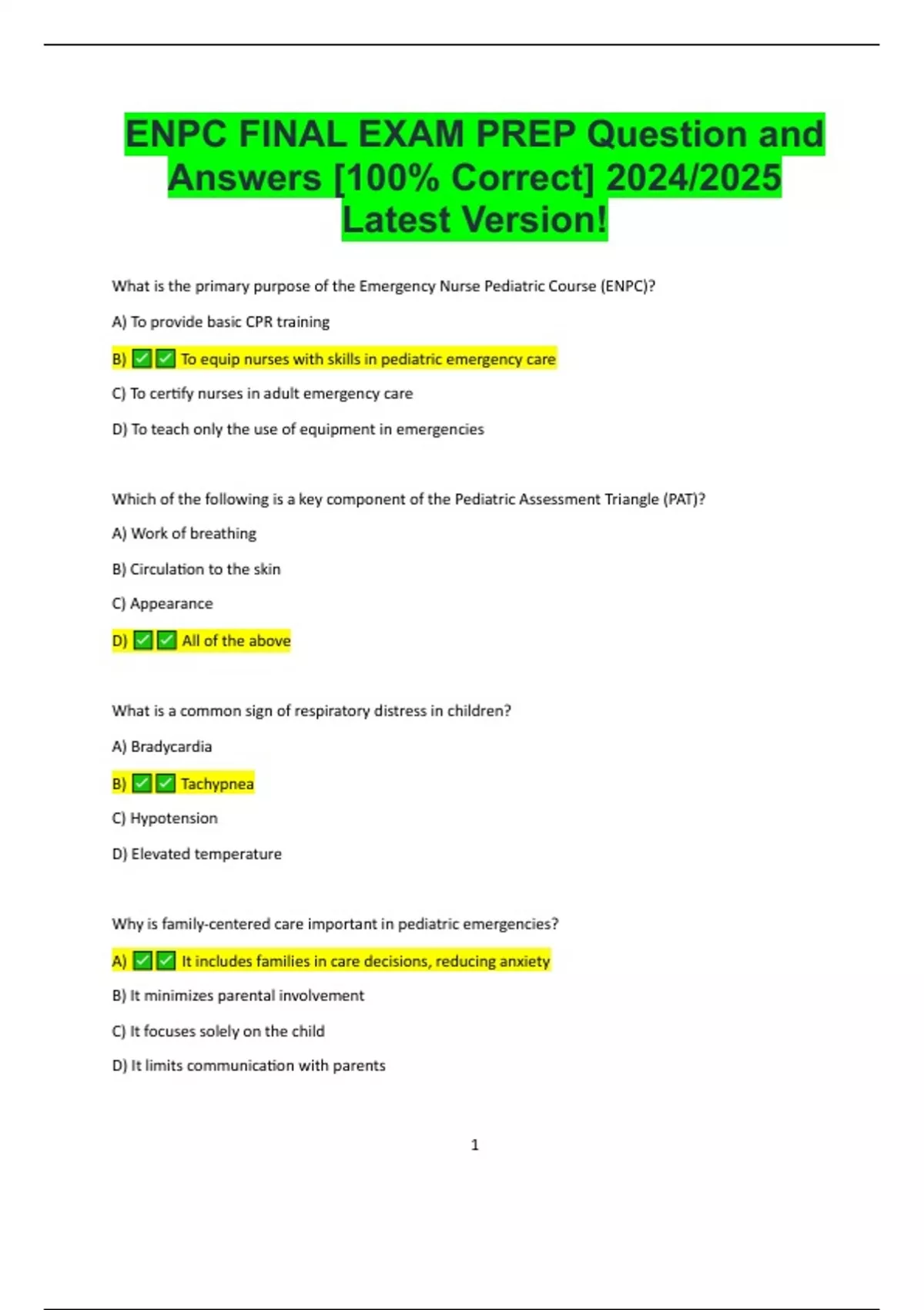 ENPC FINAL EXAM PREP Question and Answers [100% Correct] 2024/2025 ...