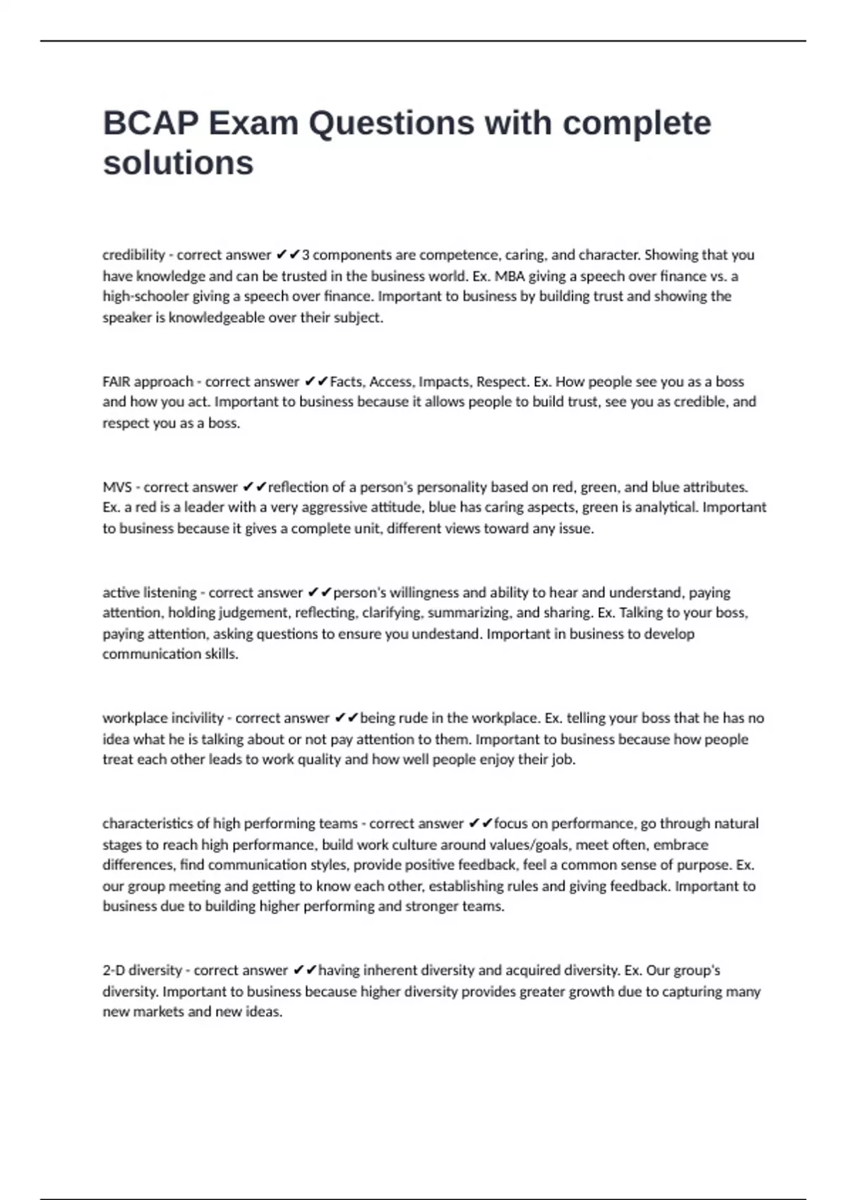 BCAP Exam Questions with complete solutions - BCAP - Stuvia US