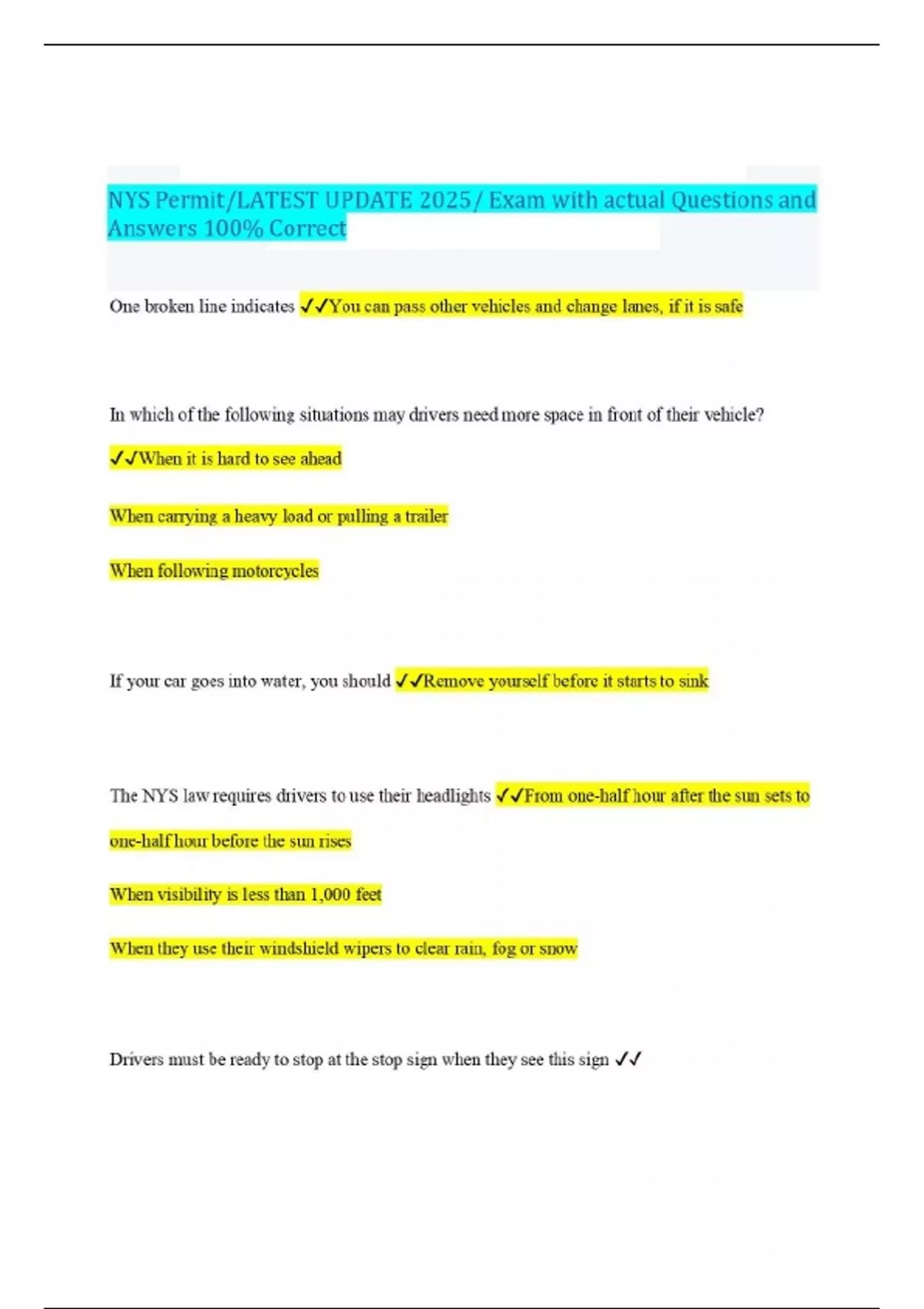 NYS Permit/LATEST UPDATE 2025/ Exam with actual Questions and Answers ...
