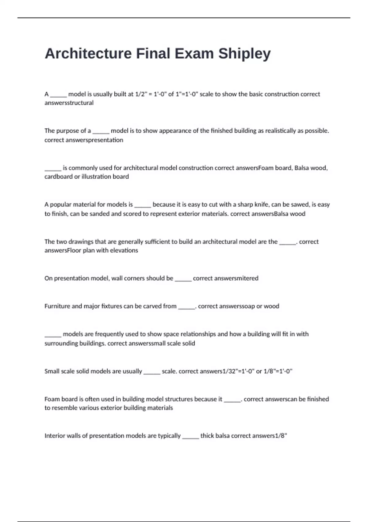 Architecture Final Exam Shipley 2024/2025 with 100% correct answers ...