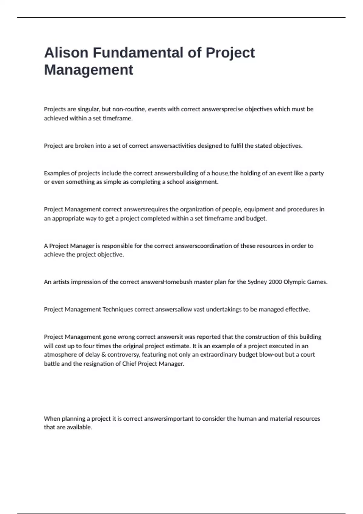 Alison Fundamental of Project Management exam 2024/2025 with 100% ...