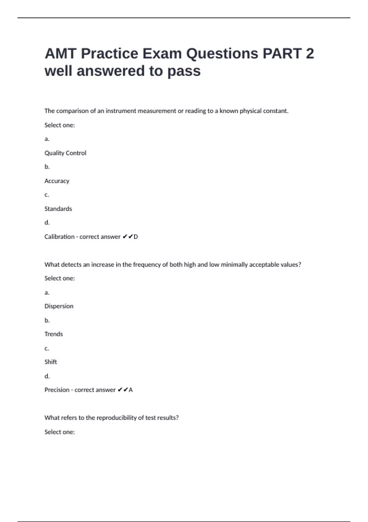 AMT Practice Exam Questions PART 2 well answered to pass - AMT - Stuvia US