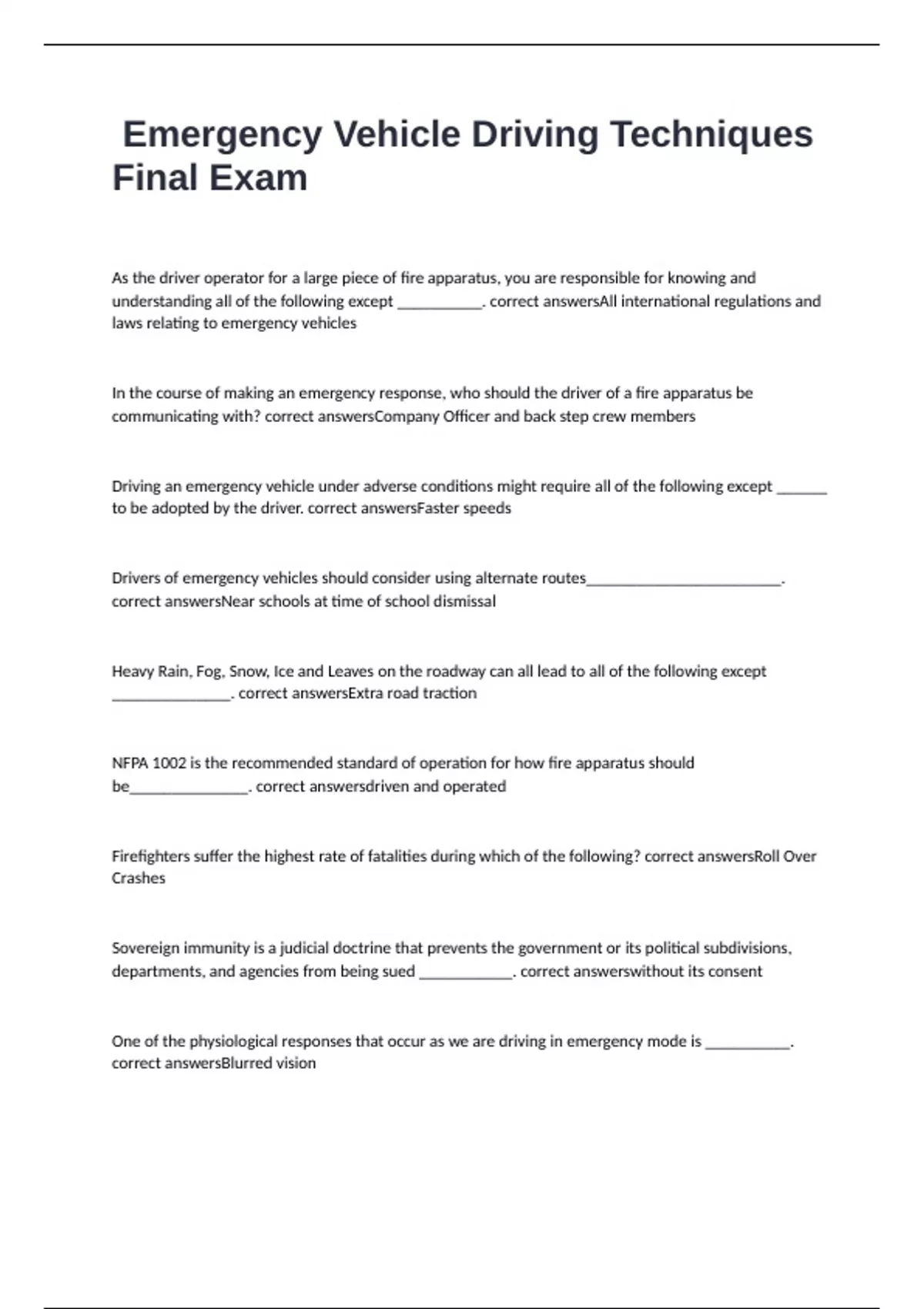 Emergency Vehicle Driving Techniques Final Exam 2024/2025 with 100% ...