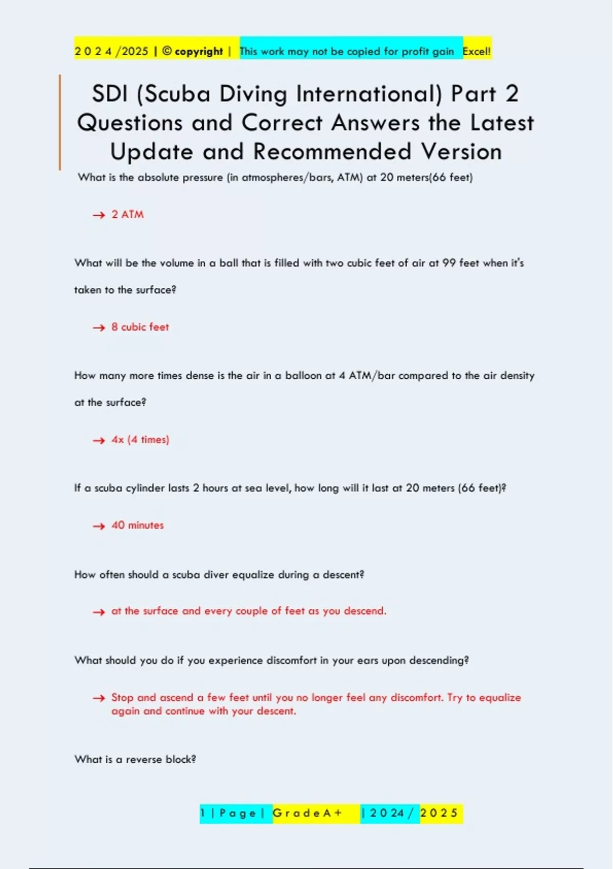 SDI (Scuba Diving International) Part 2 Questions and Correct Answers ...