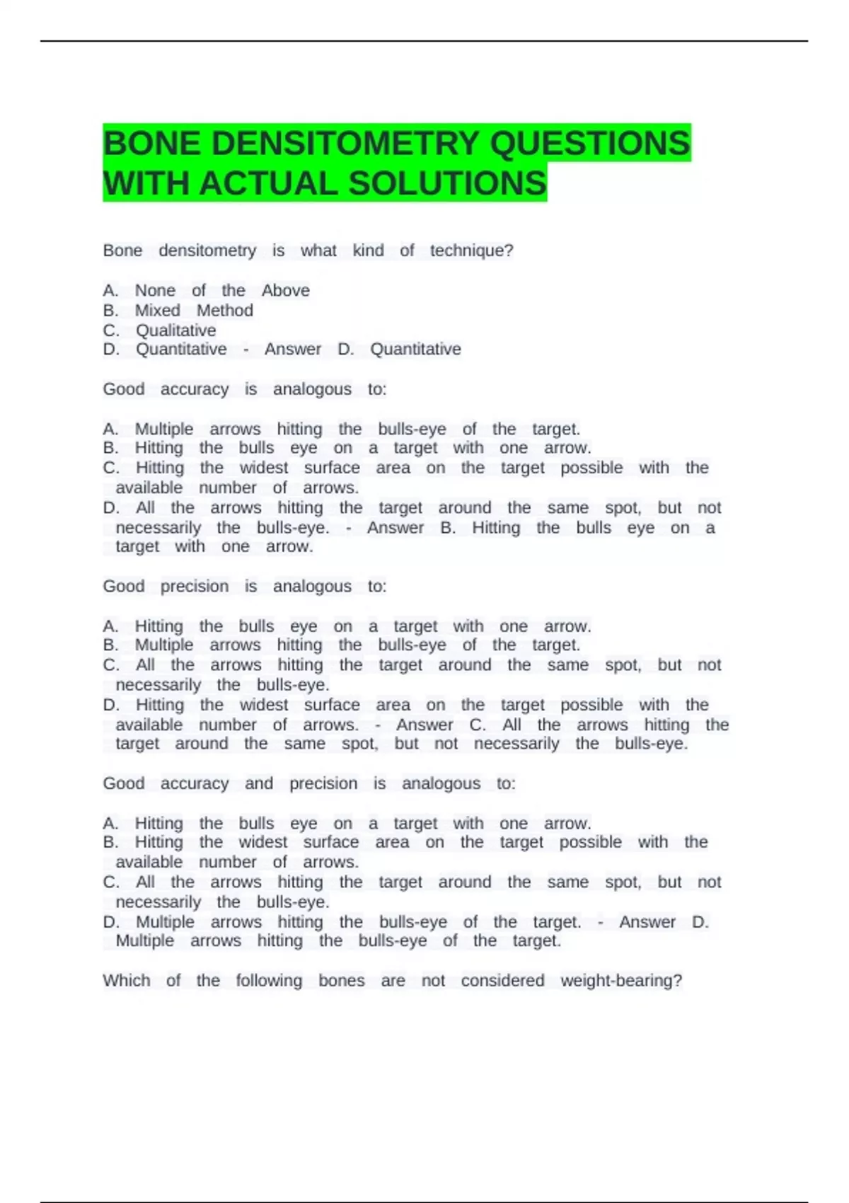 BONE DENSITOMETRY QUESTIONS WITH ACTUAL SOLUTIONS - Bone Densitometry ...