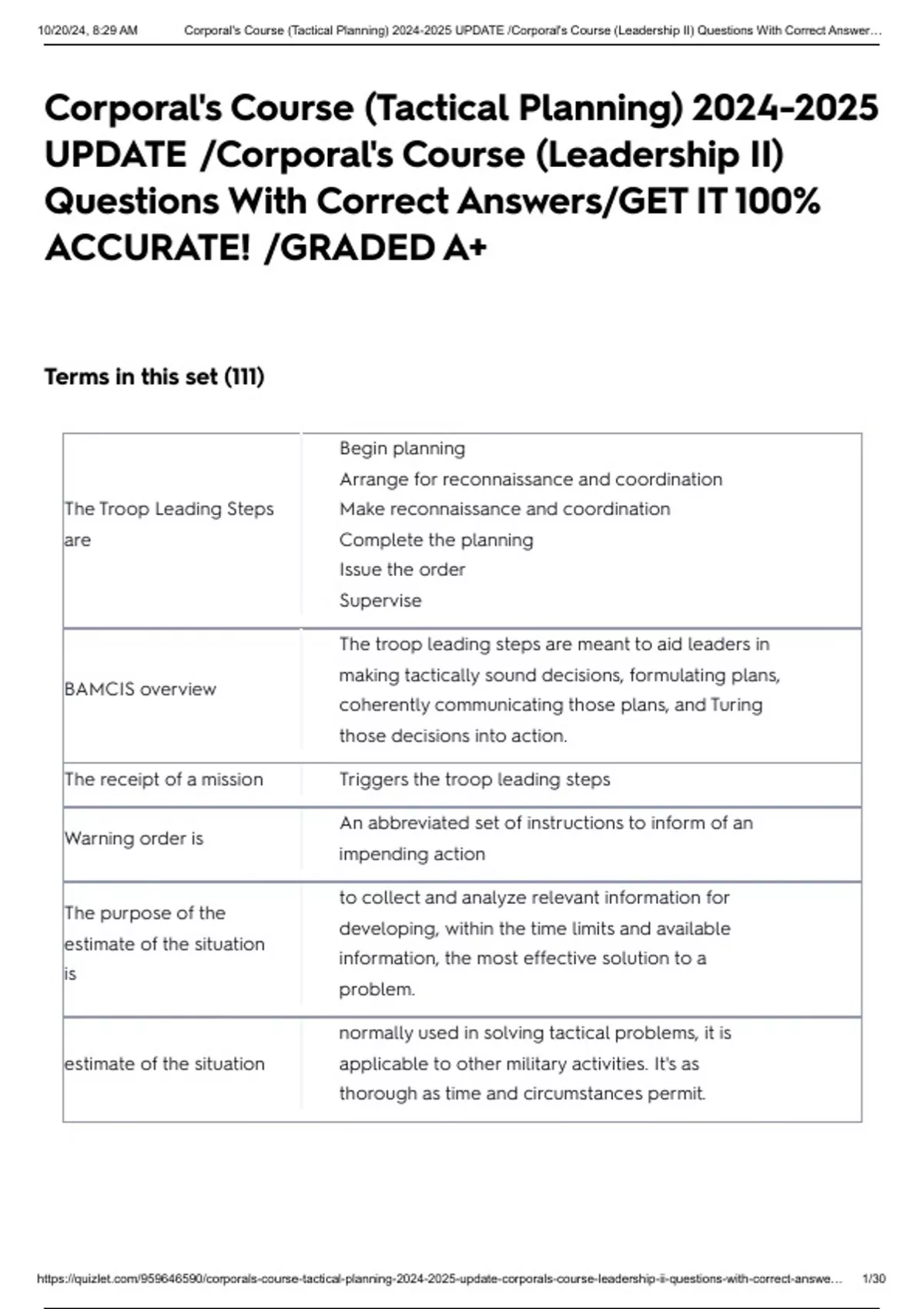 CORPORAL'S COURSE (TACTICAL PLANNING) UPDATE /CORPORAL'S COURSE ...