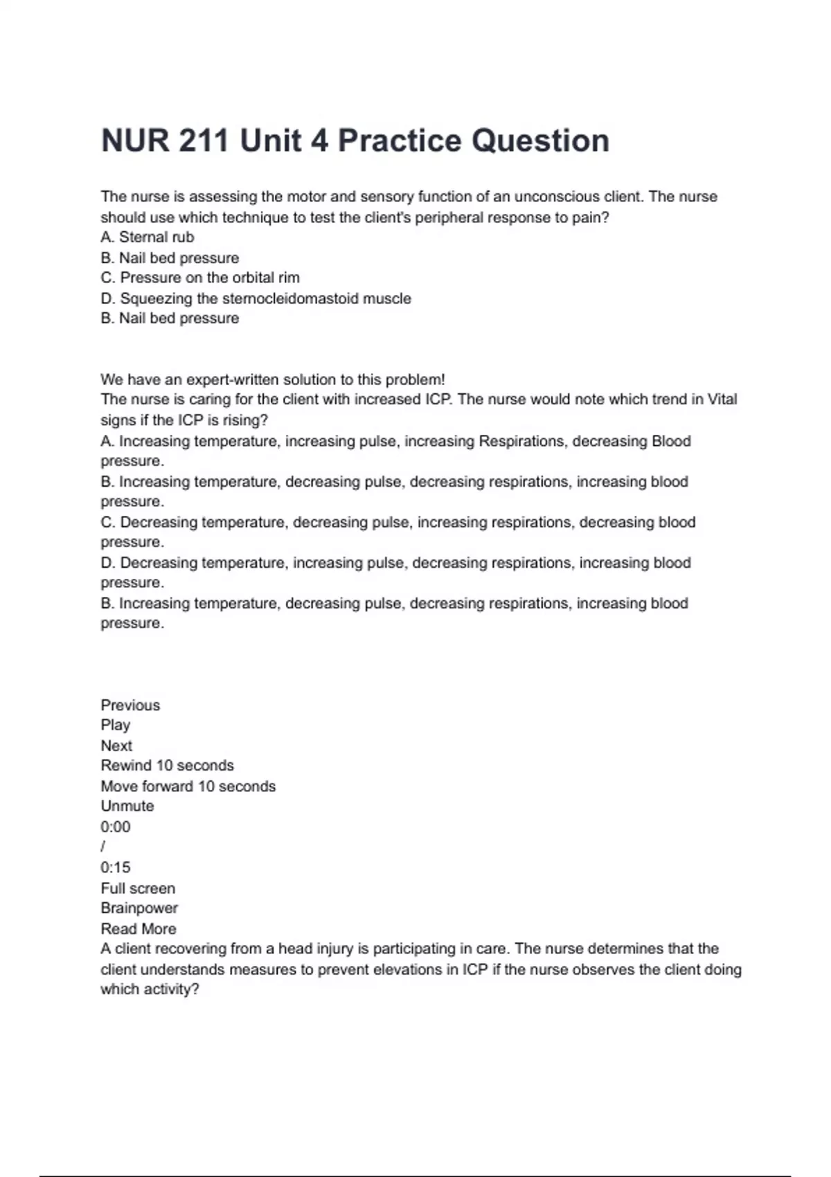 NUR 211 Unit 4 Practice Question with complete solutions 2024/2025( A+ ...