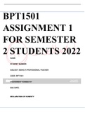 BPT1501 ASSIGNMENT 1 FOR SEMESTER 2 STUDENTS 2022 - BPT1501 - Stuvia US