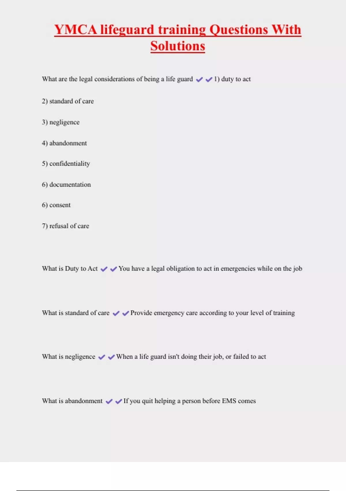 YMCA lifeguard training Questions With Solutions - Ymca lifeguard ...