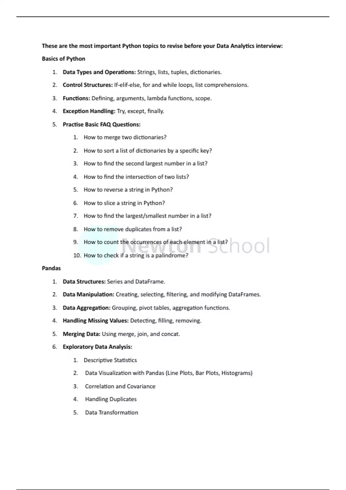 Python Data Analyst Interview Topics - Data Analysis - Stuvia US