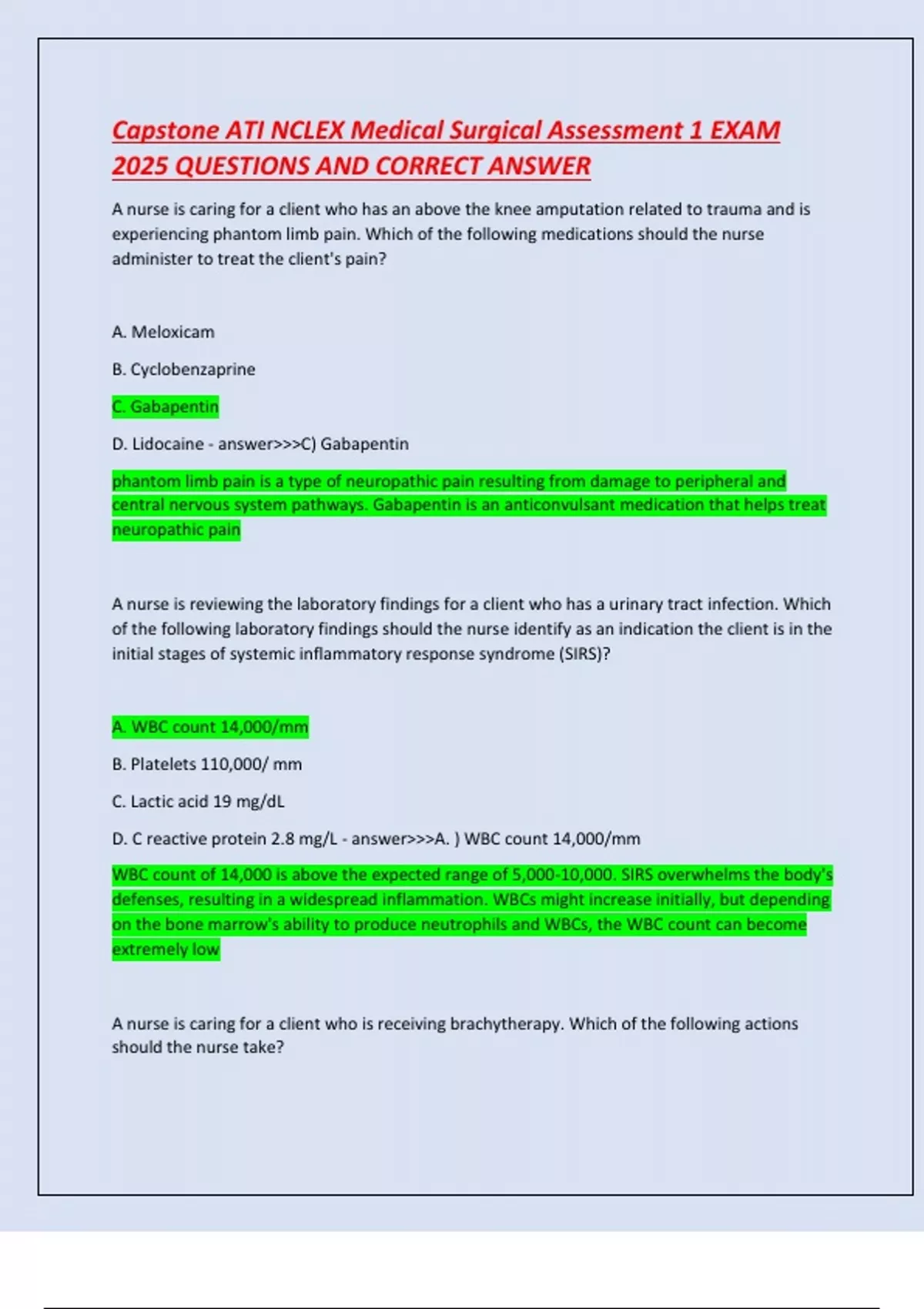 Capstone ATI NCLEX Medical Surgical Assessment 1 EXAM 2025 QUESTIONS ...