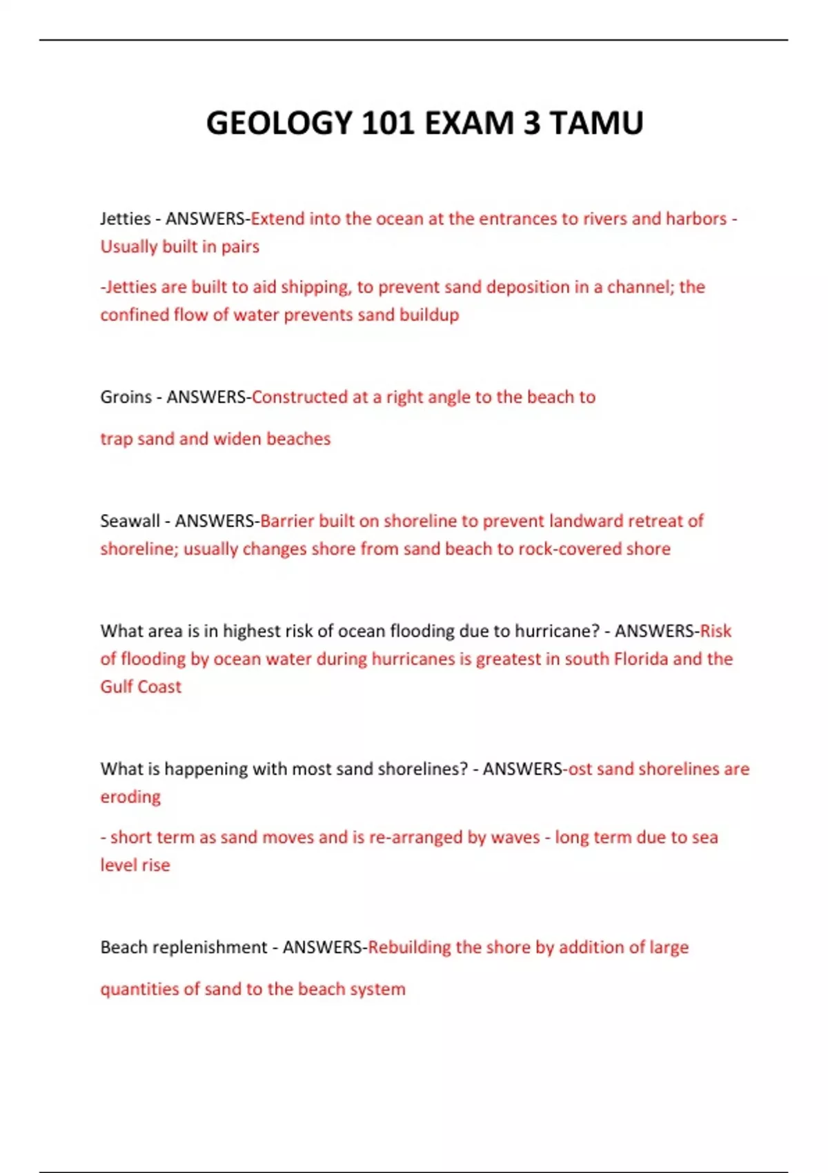 GEOLOGY 101 EXAM 3 TAMU QUESTIONS AND ANSWERS 2024 - GEOLOGY 101 TAMU - Stuvia US