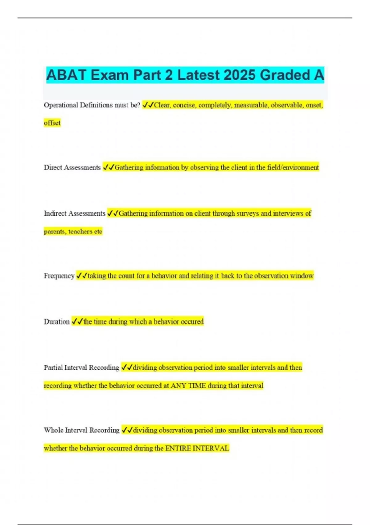 ABAT Exam Part 2 Latest 2025 Graded A - ABAT - Stuvia US