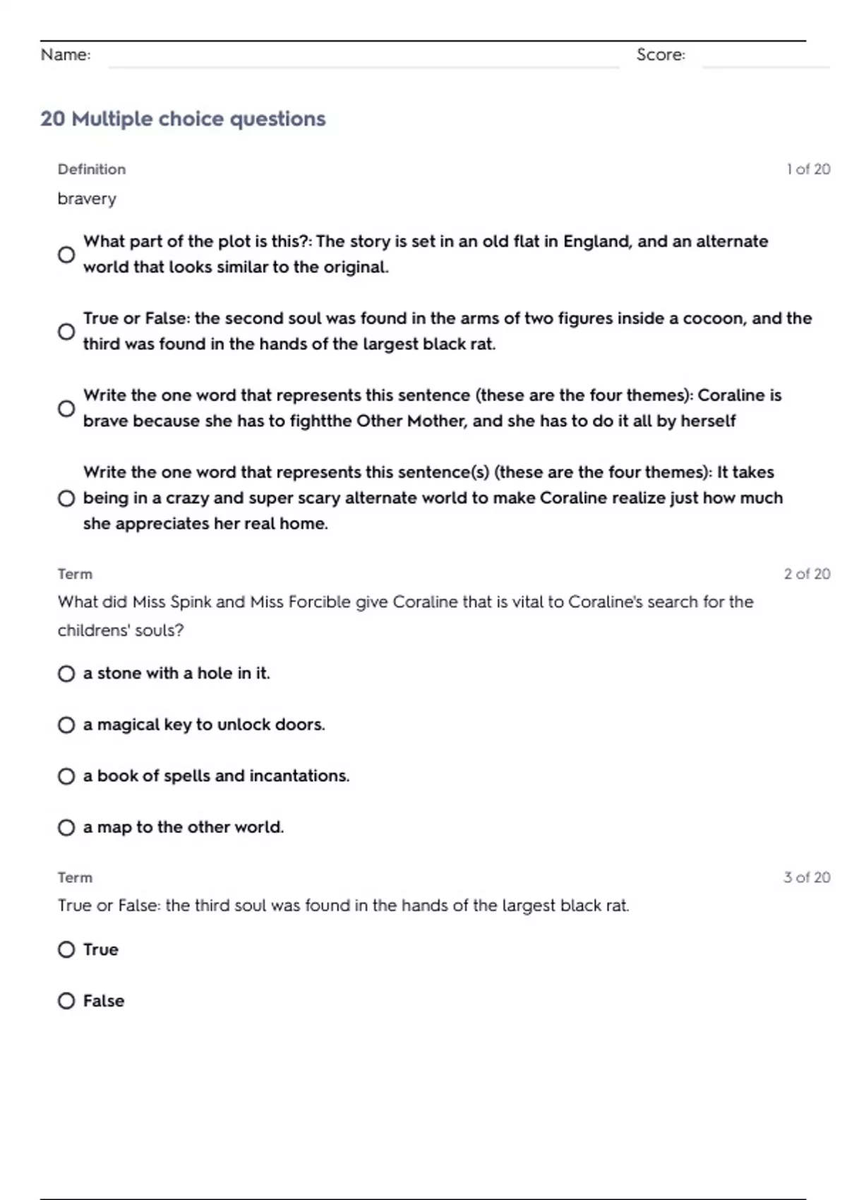 Coraline Test Study Guide 2024 Qs & As!! - ... - Stuvia US