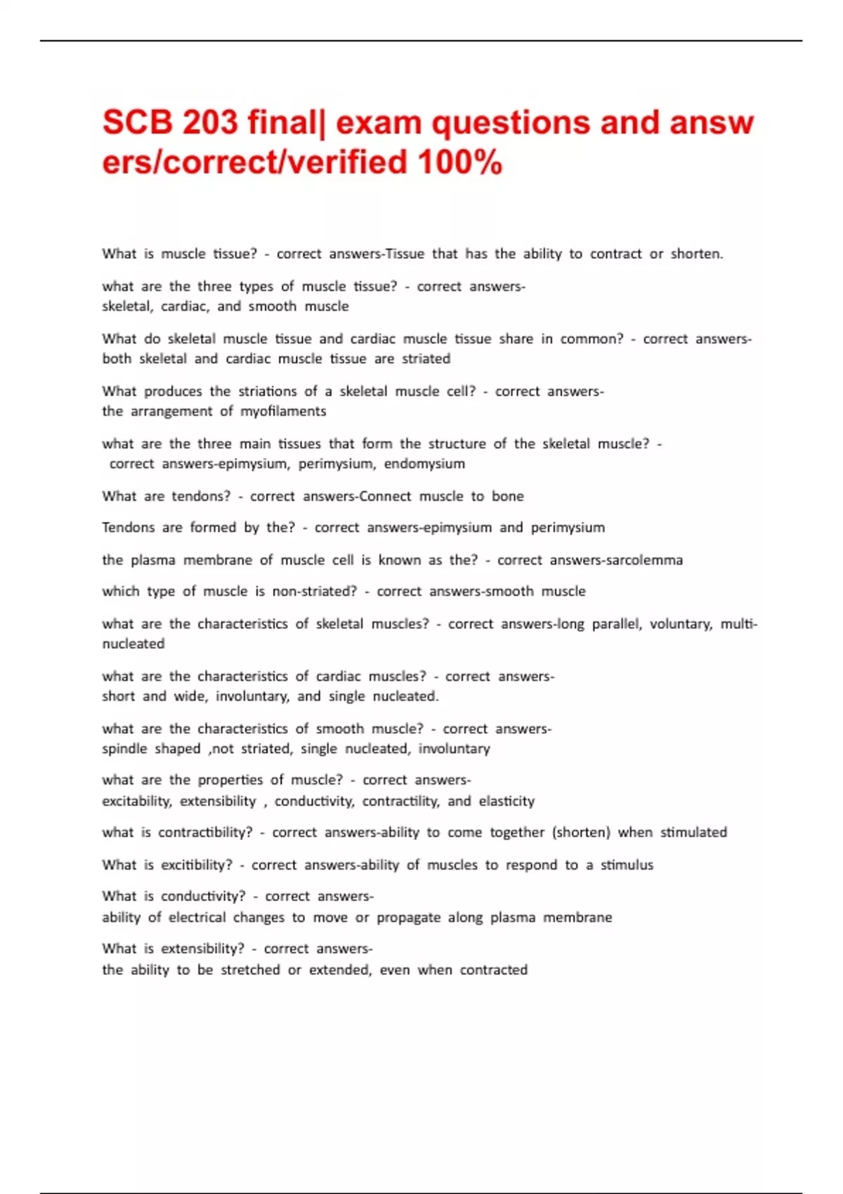 SCB 203 final| exam questions and answers/correct/verified 100% - SCB 203 - Stuvia US