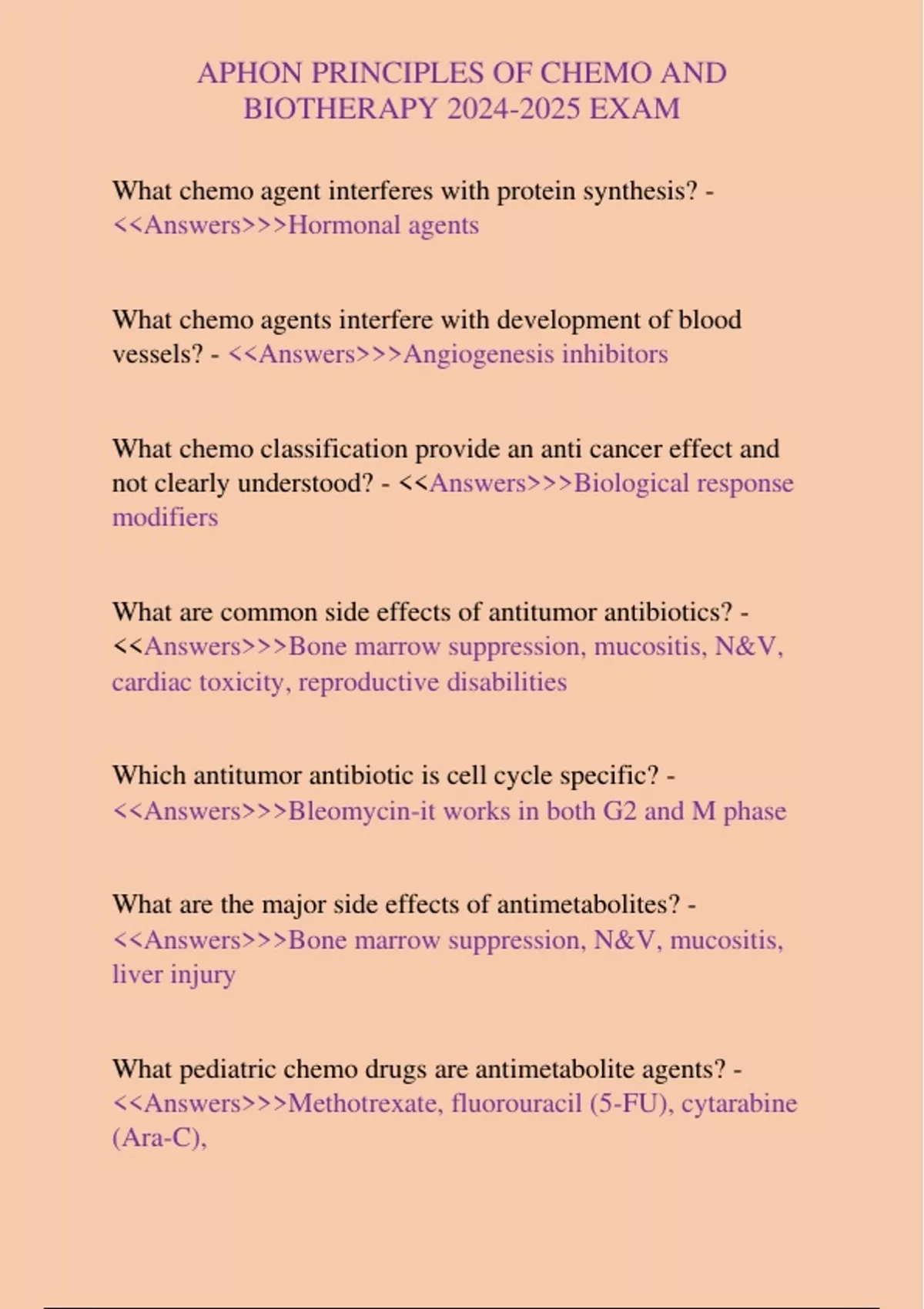 APHON PRINCIPLES OF CHEMO AND BIOTHERAPY EXAM - APHON PRINCIPLES OF ...