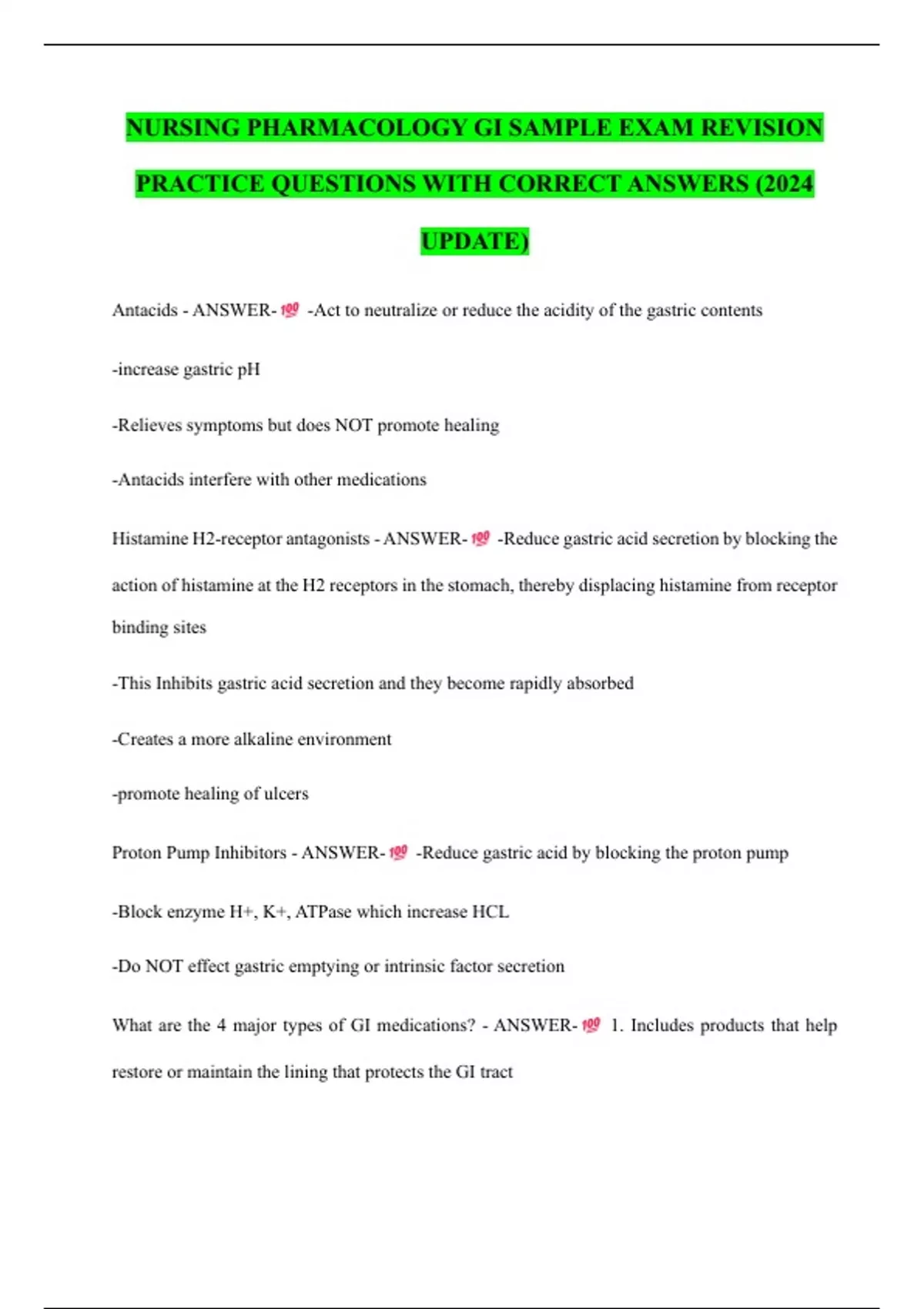NURSING PHARMACOLOGY SAMPLE EXAM REVISION PRACTICE QUESTIONS WITH ...