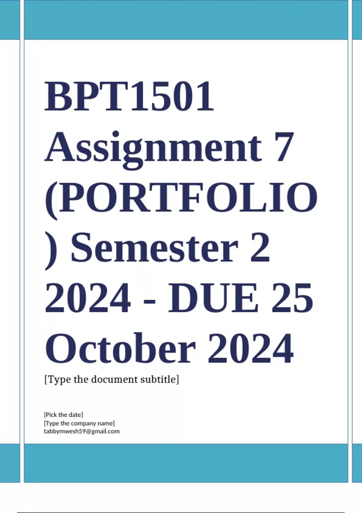 BPT1501 Assignment 7 (QUESTIONS & ANSWERS) Semester 2 2024 - DUE 25 ...
