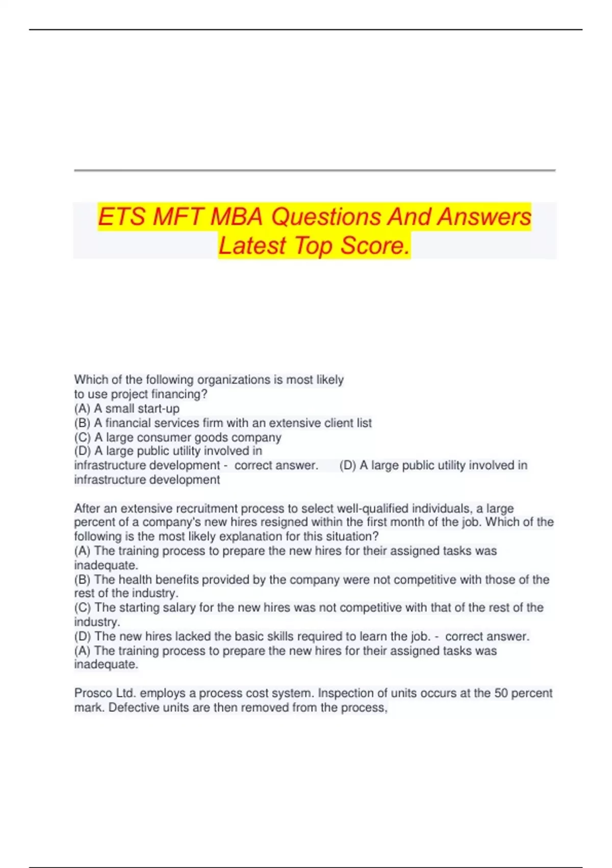 ETS MFT MBA Questions And Answers Latest Top Score. - ETS MFT MBA ...