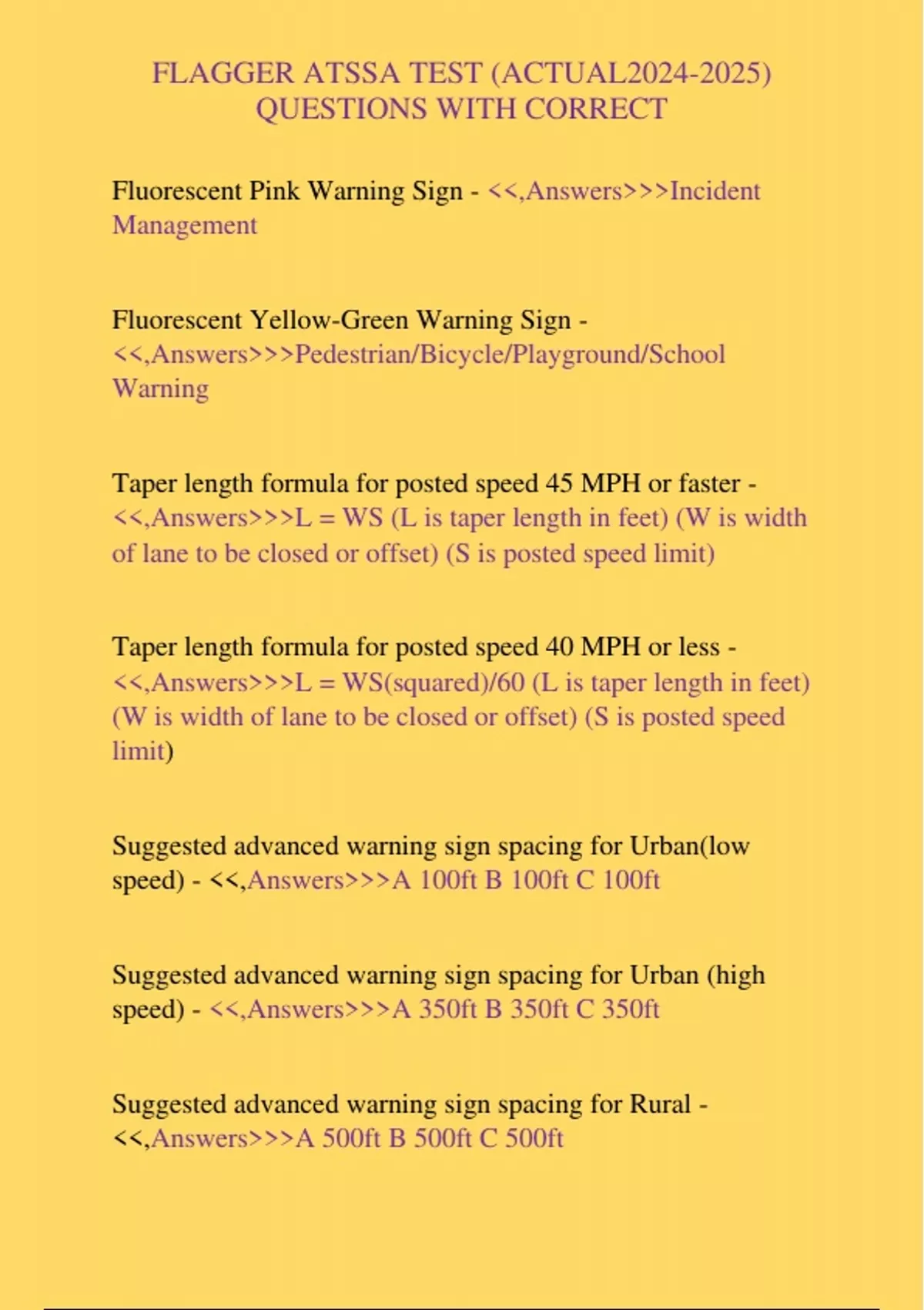 Flagger Atssa Test Actual Questions With Correct Flagger Atssa Stuvia Us