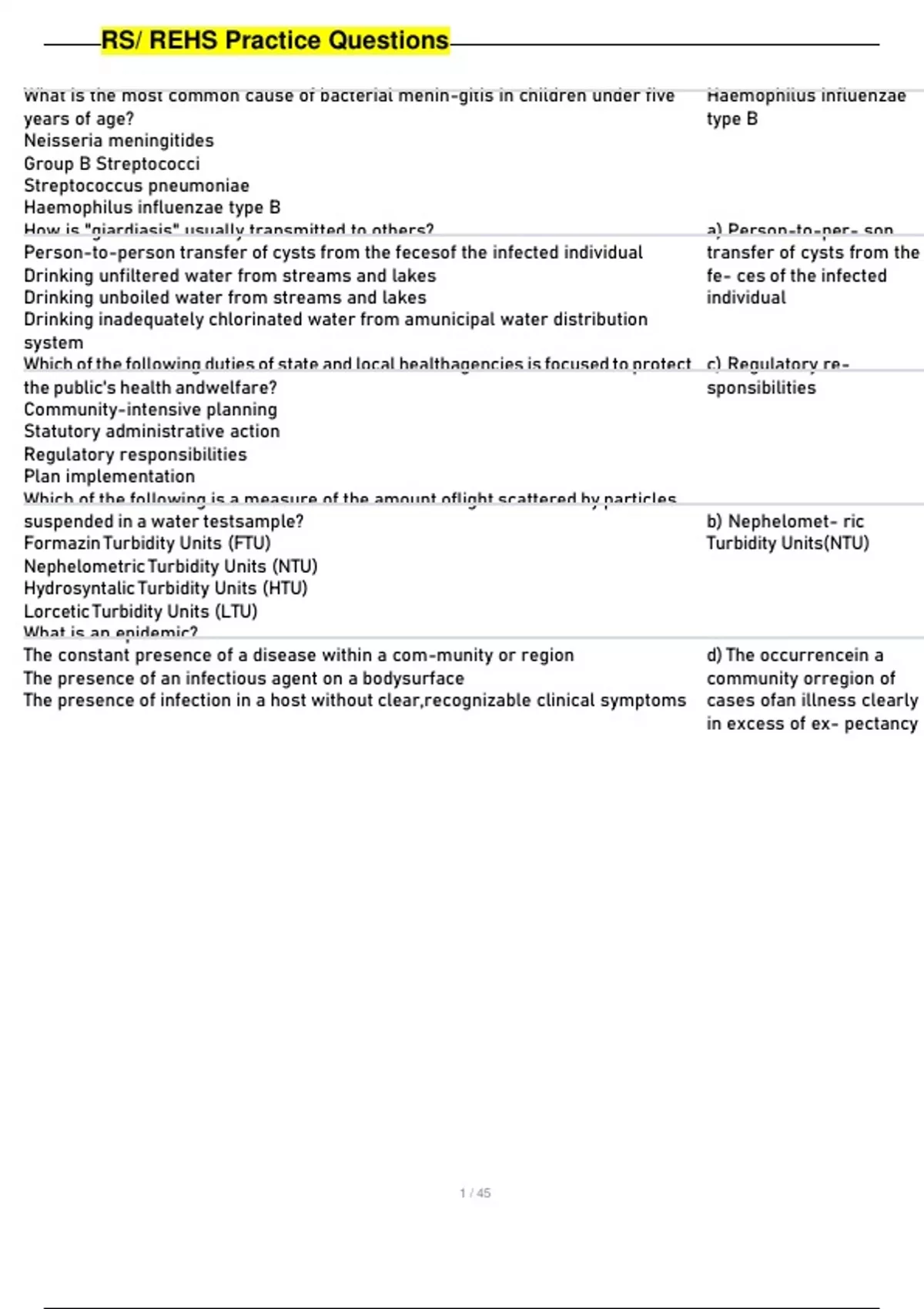 RS/ REHS Practice Questions 1. What is the most common cause of ...