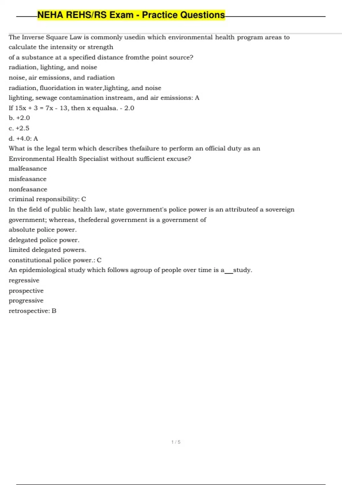NEHA REHS/RS Exam - Practice Questions 1. The Inverse Square Law is ...