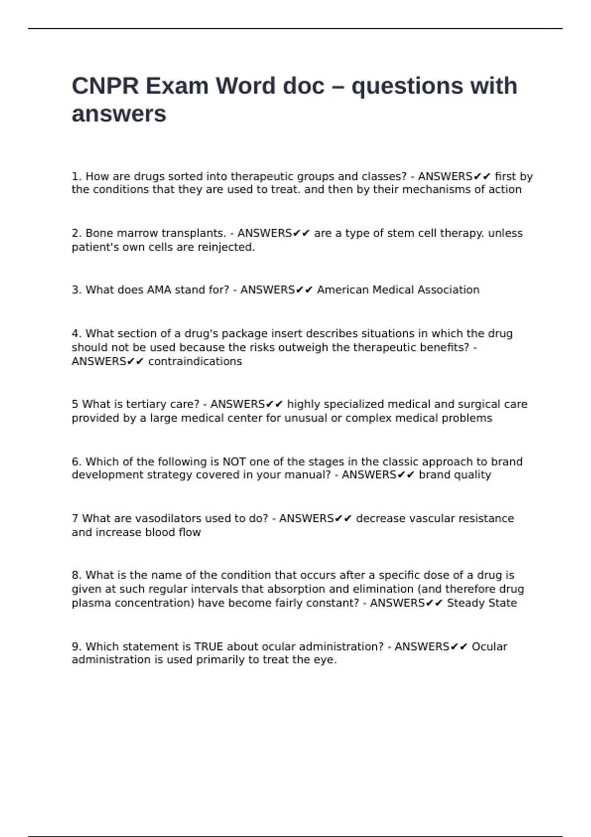 CNPR Exam Word doc – questions with answers - Cnpr pharmaceutical ...