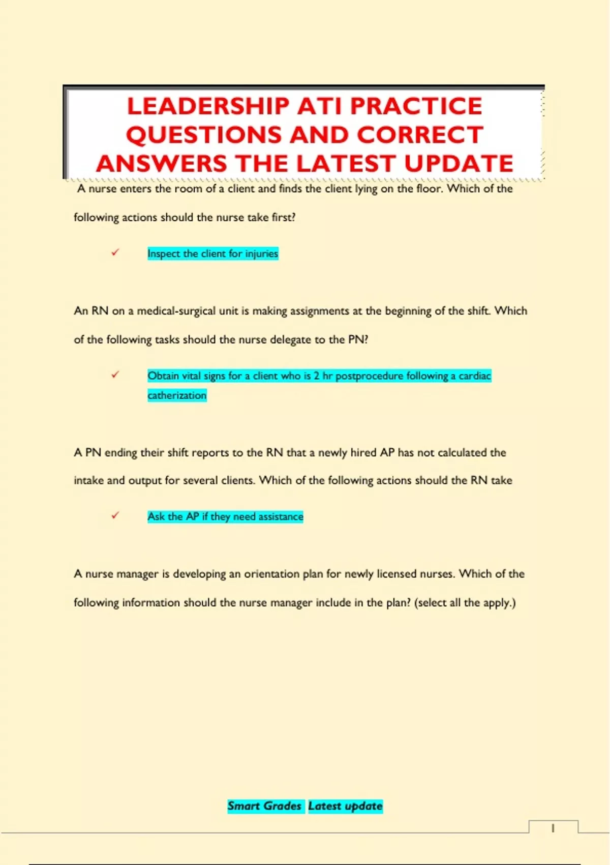 LEADERSHIP ATI PRACTICE QUESTIONS AND CORRECT ANSWERS THE LATEST UPDATE ...