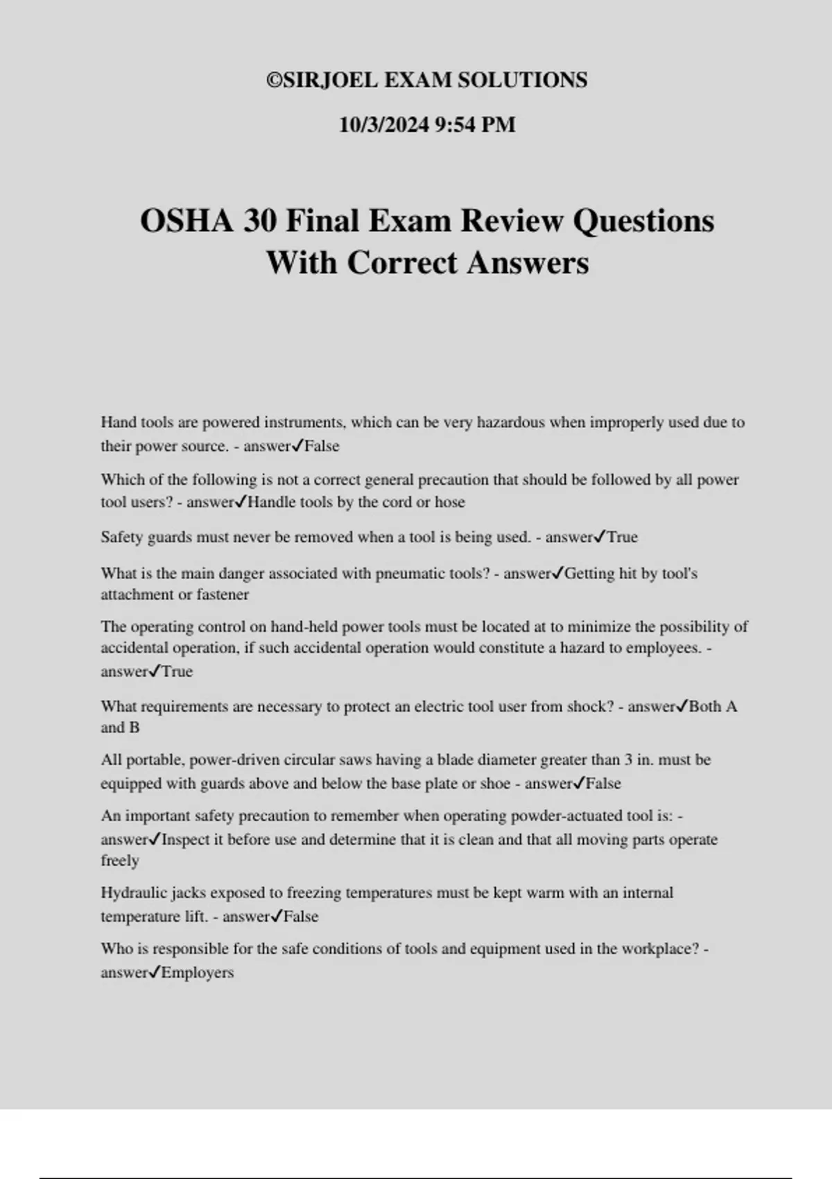 OSHA 30 Final Exam Review Questions With Correct Answers - OSHA 30 ...