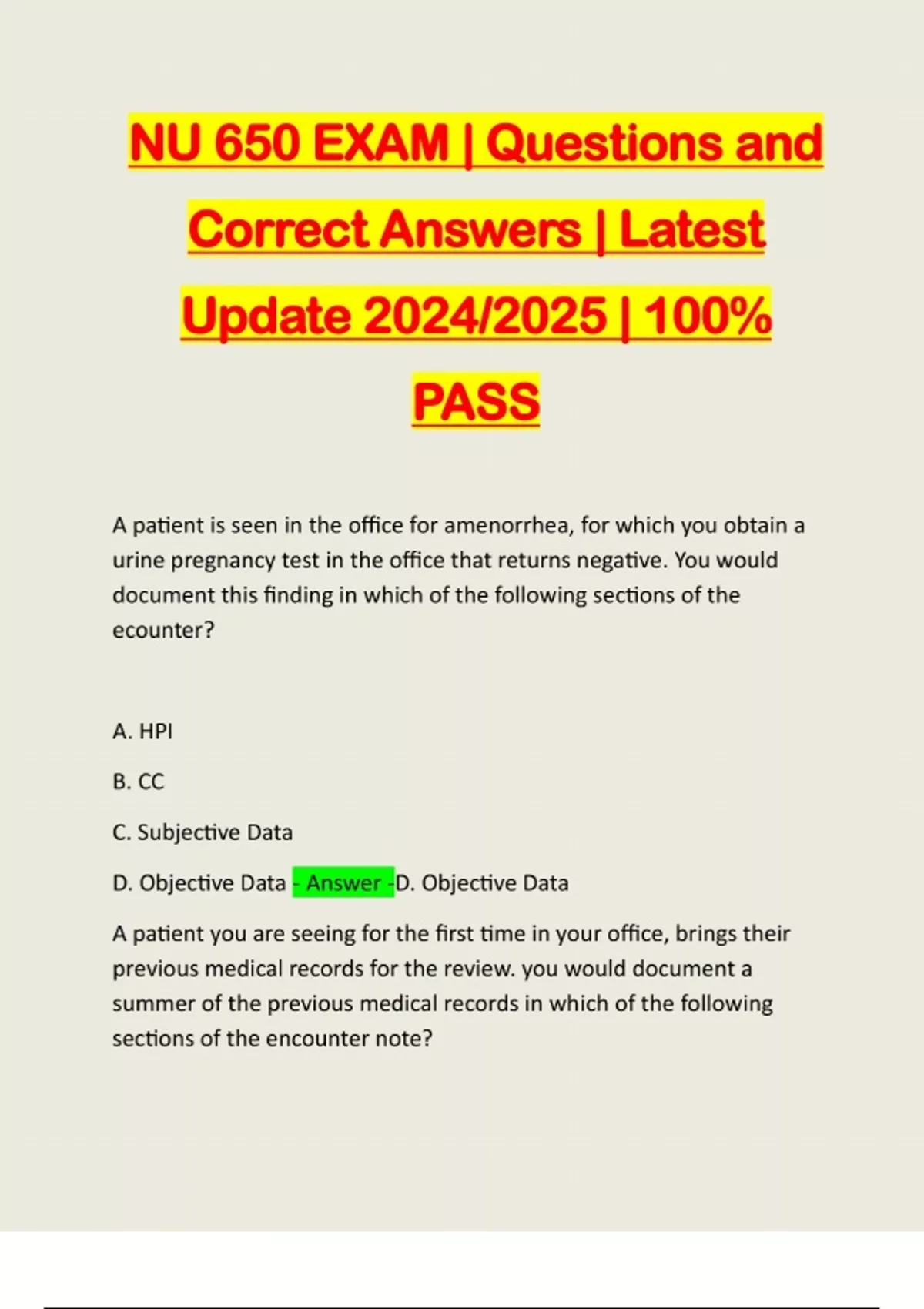 NU 650 EXAM | Questions and Correct Answers | Latest Update 2024/2025 ...
