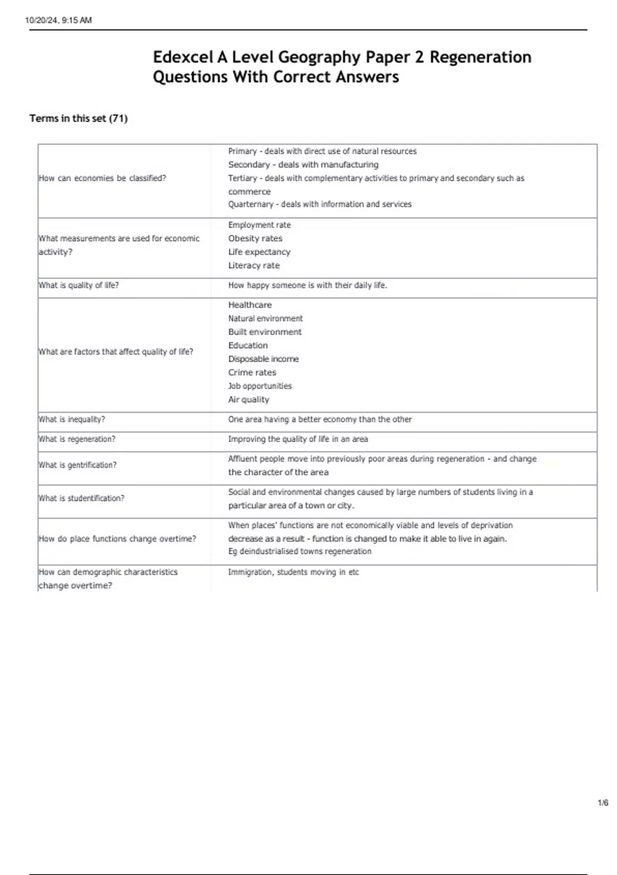 Edexcel A Level Geography Paper 2 Regeneration Questions With Correct ...