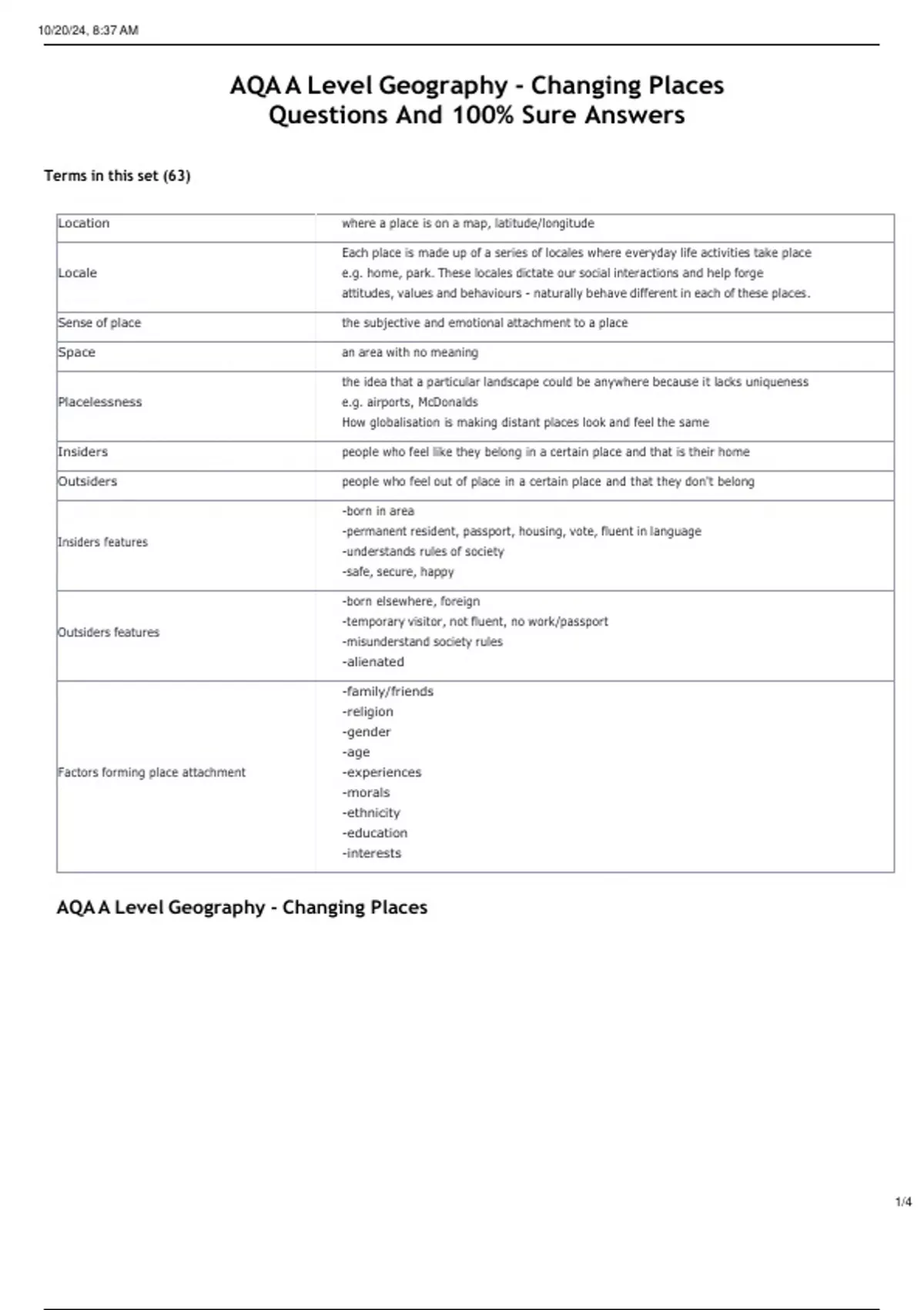 AQA A Level Geography - Changing Places Questions And 100- Sure Answers ...