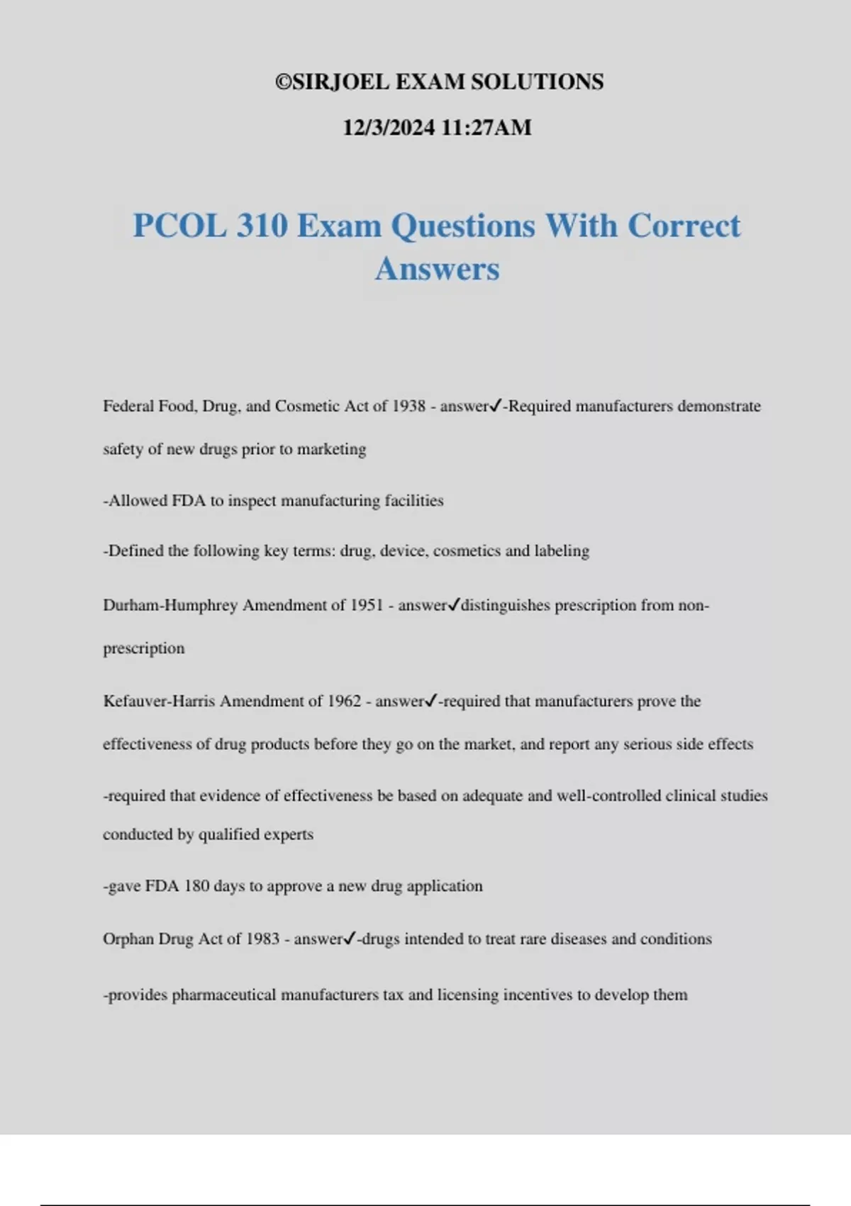 PCOL 310 Exam Questions With Correct Answers - PCOL - Stuvia US