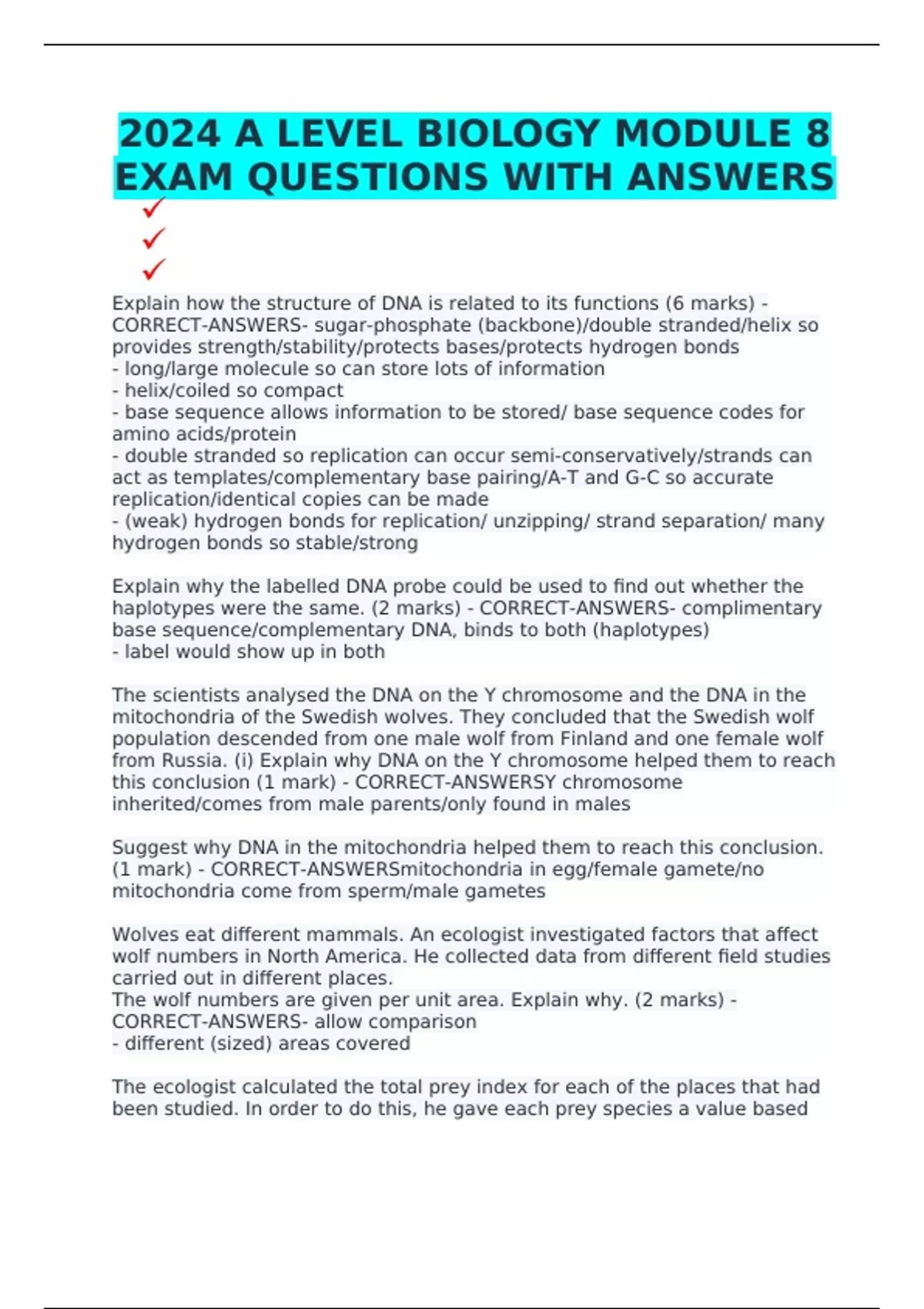 2024 A LEVEL BIOLOGY MODULE 8 EXAM QUESTIONS WITH ANSWERS - A LEVEL ...
