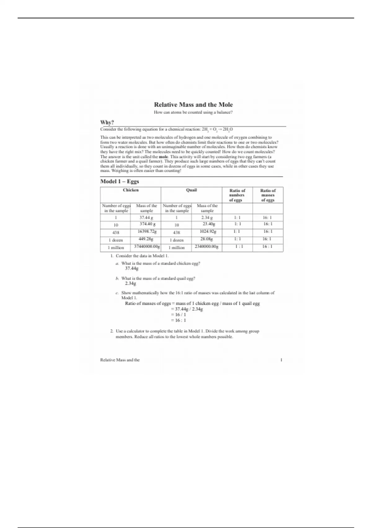 CHM 121 Relative Mass and the Mole Lab Report - Chemistry 121 - Stuvia US