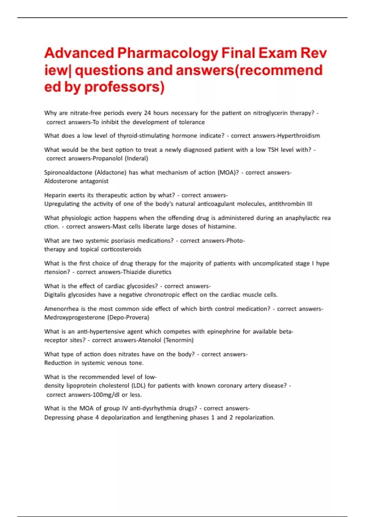 Pharmacology Final Exam Study Guide: Essential Drug Classes, Mechanisms ...