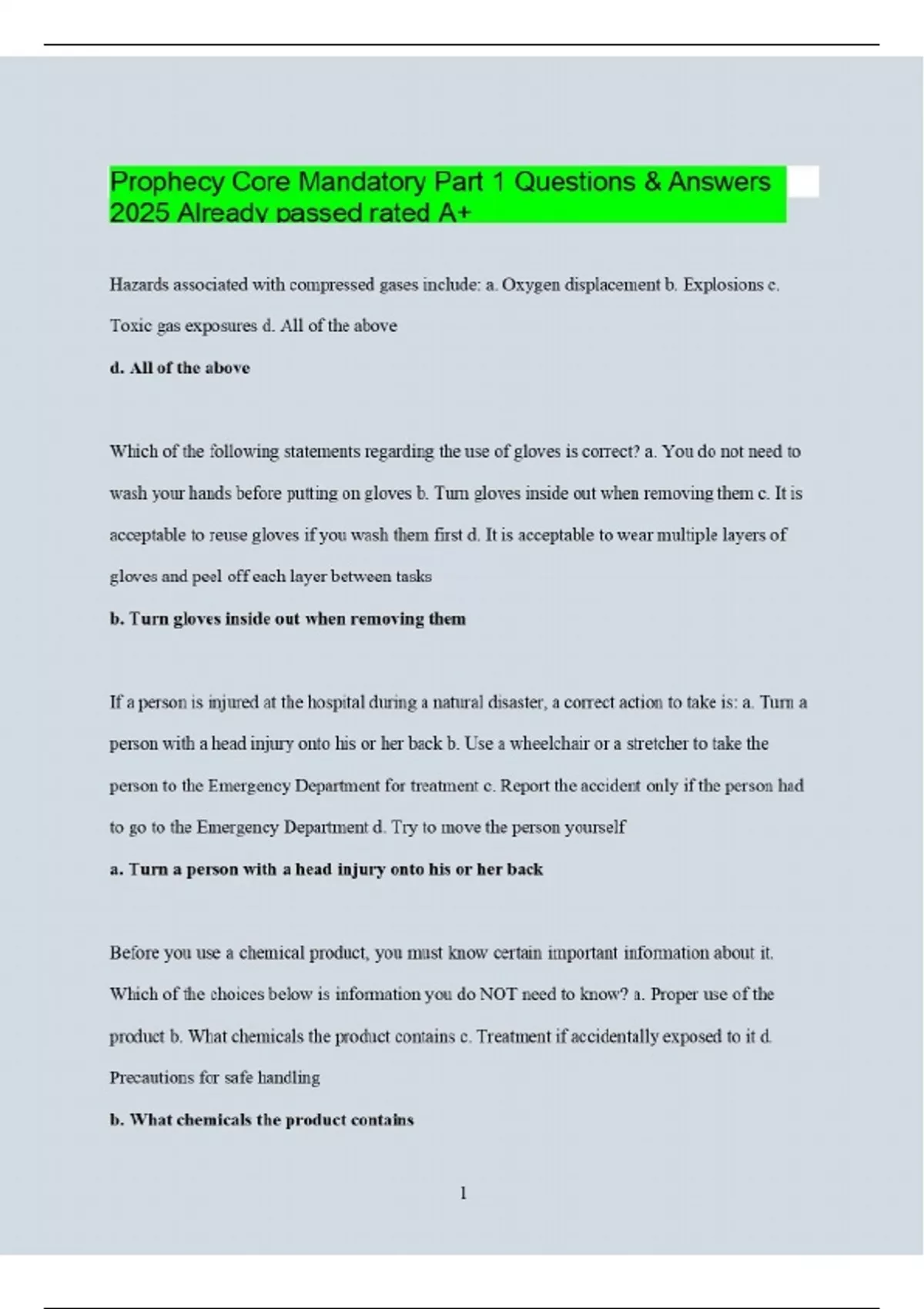 Prophecy Core Mandatory Part 1 Questions & Answers 2025 Already passed ...