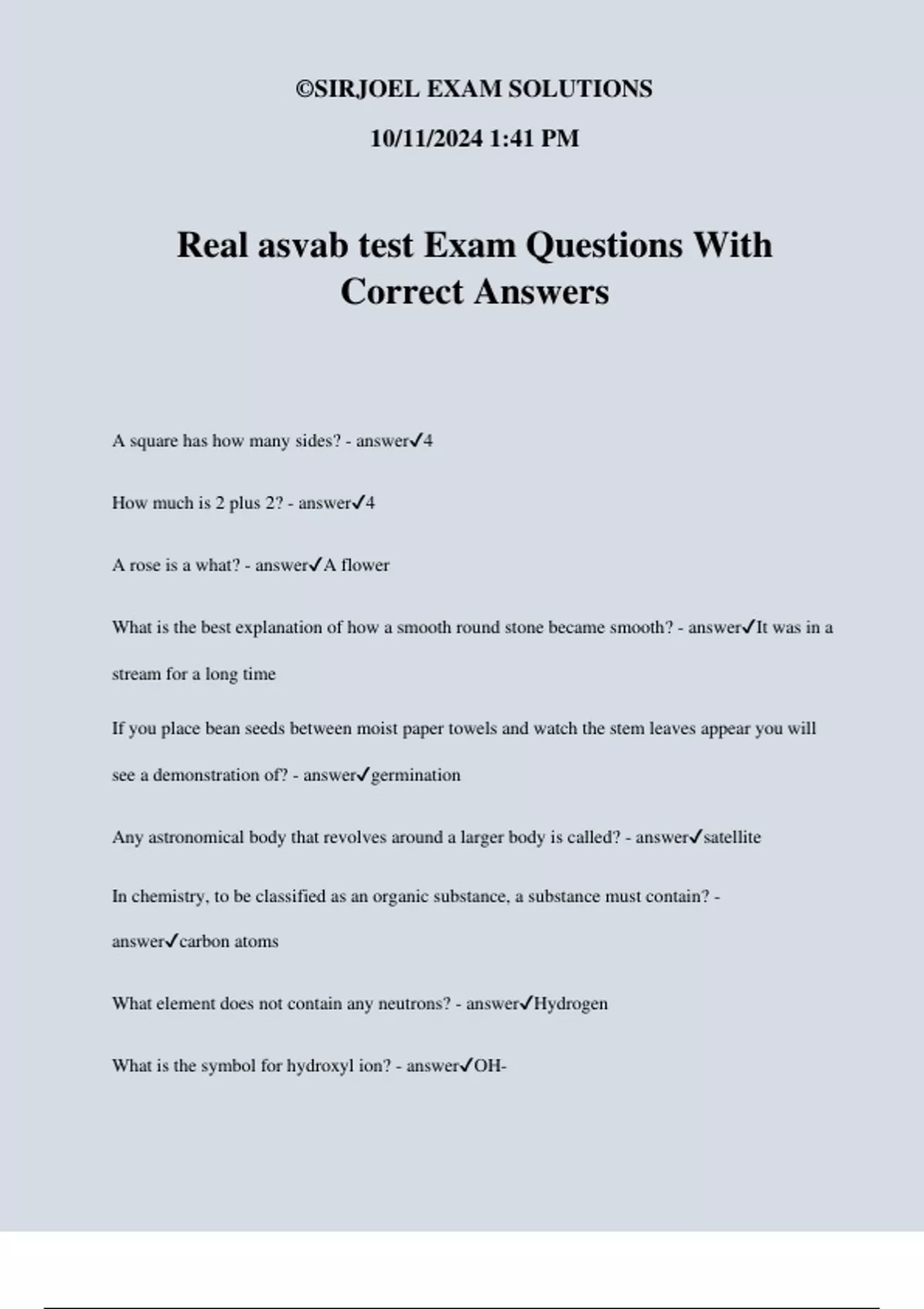 Real asvab test Exam Questions With Correct Answers - Real asvab ...