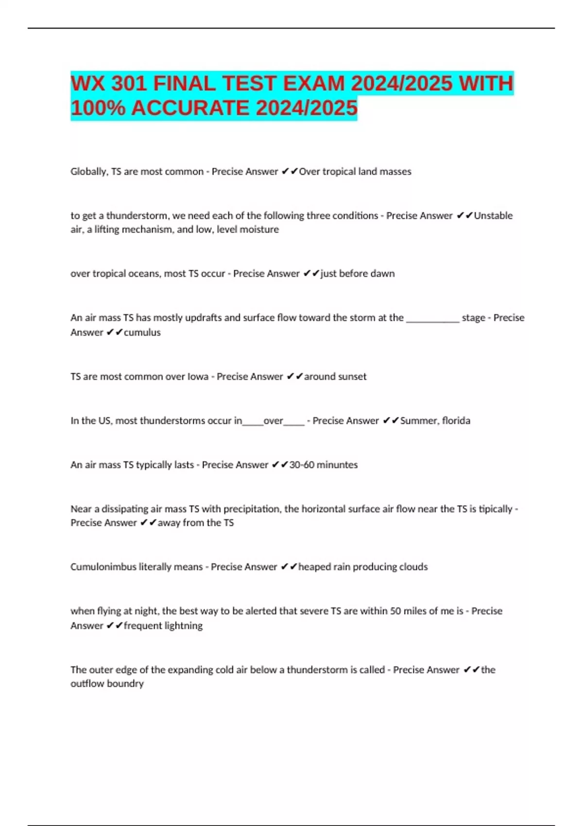 WX 301 FINAL TEST EXAM 2024/2025 WITH 100% ACCURATE 2024/2025 - WX 301 ...