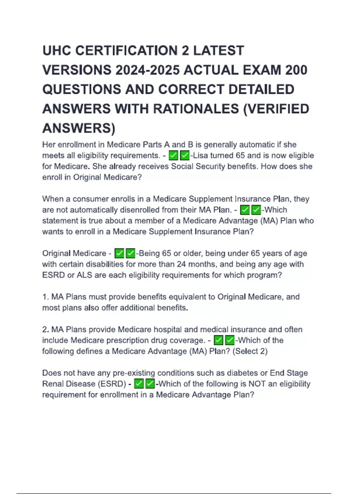 UHC CERTIFICATION 2 LATEST VERSIONS ACTUAL EXAM 200 Questions with ...