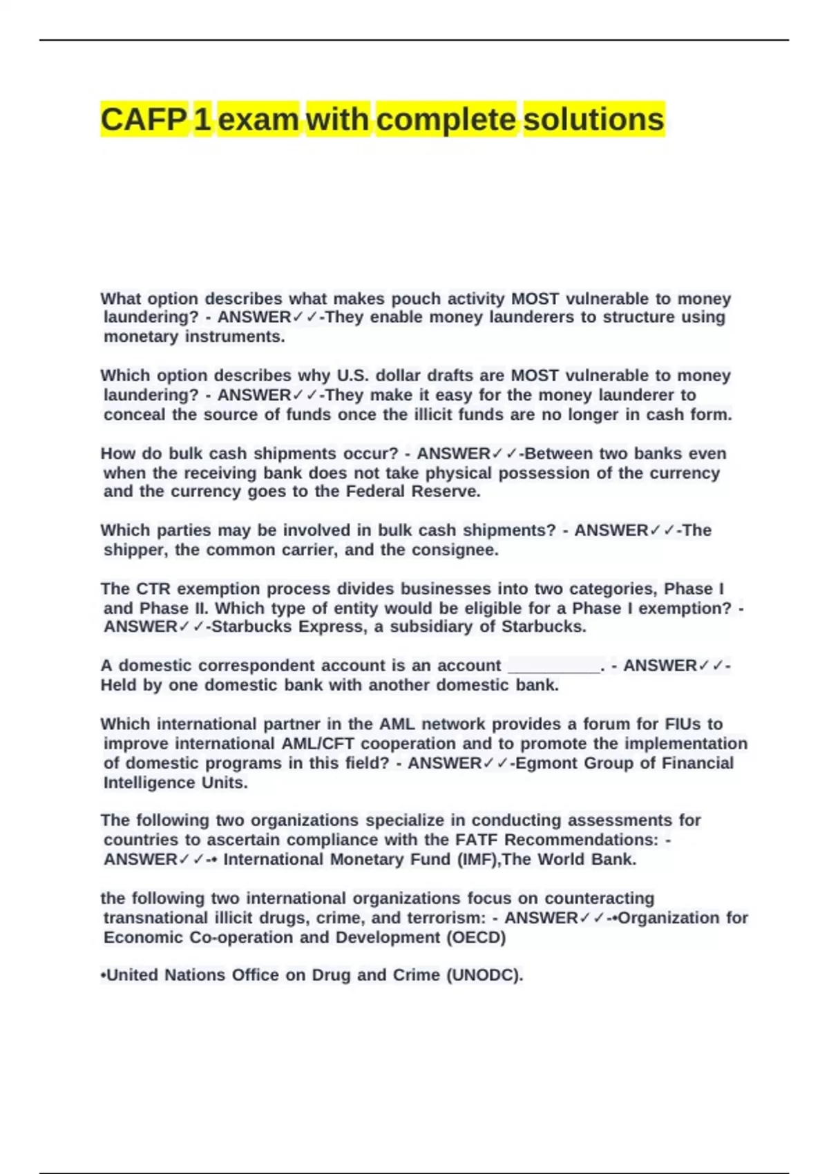 CAFP 1 exam with complete solutions - APPA CEFP - Stuvia UK