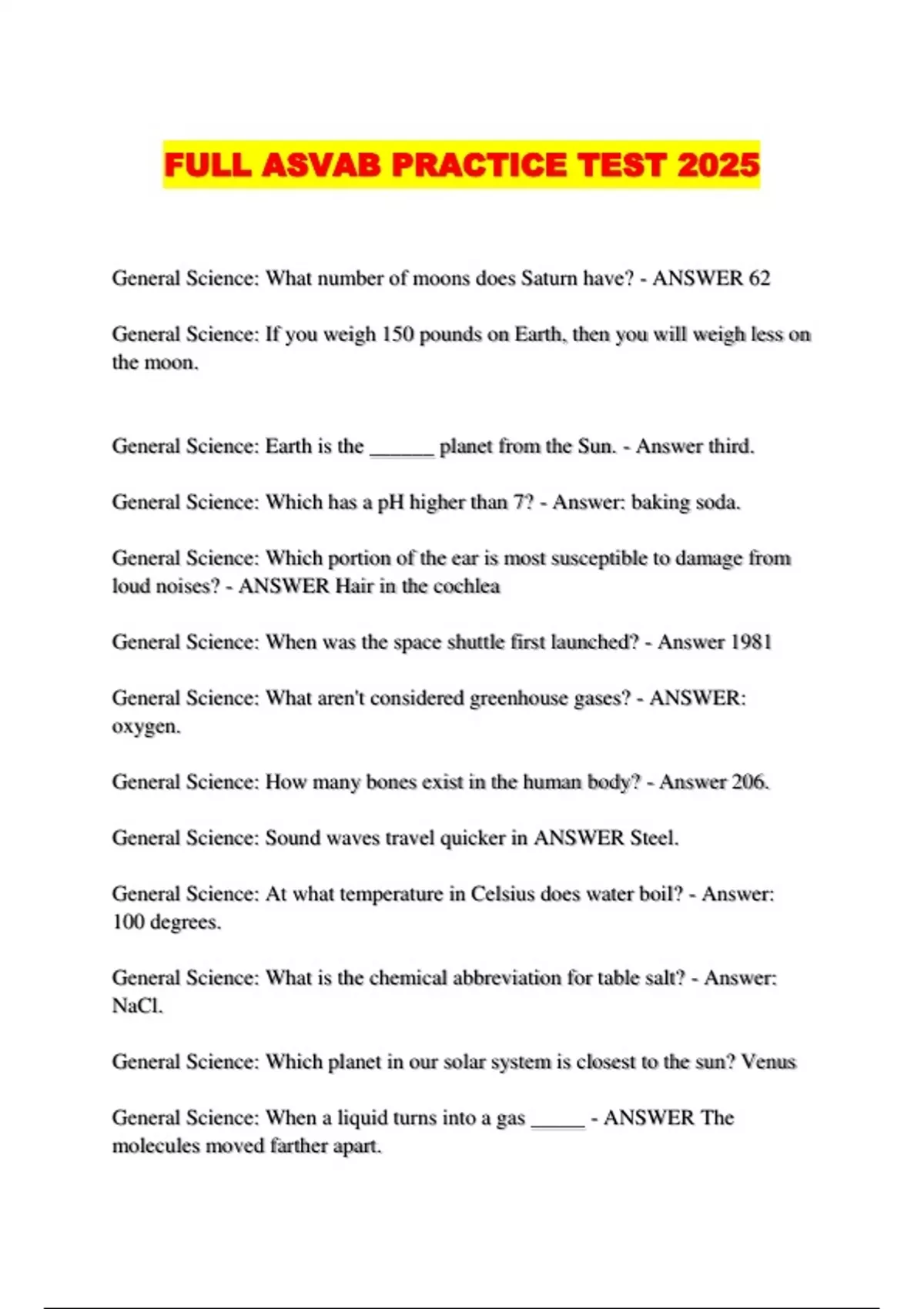 FULL ASVAB PRACTICE TEST 2025 - ASVAB - Stuvia US