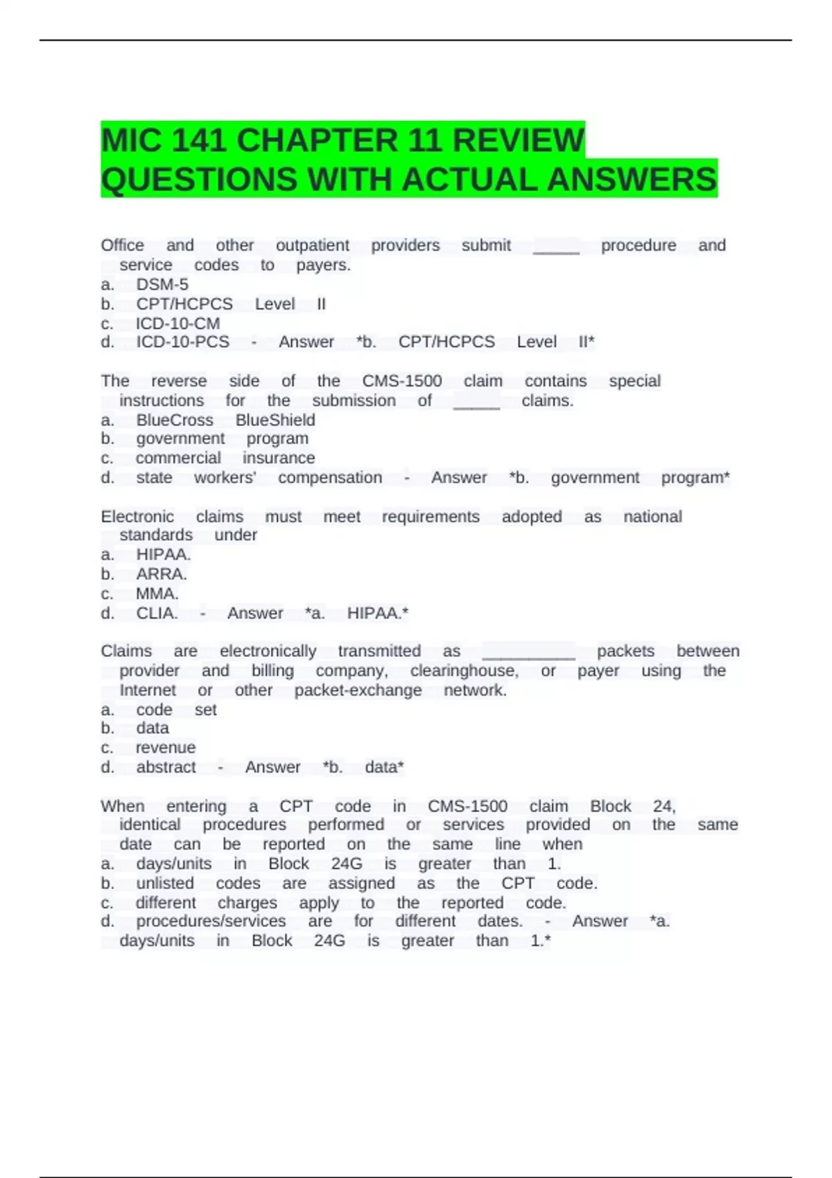MIC 141 CHAPTER 11 REVIEW QUESTIONS WITH ACTUAL ANSWERS - AUTO 141 - Stuvia US